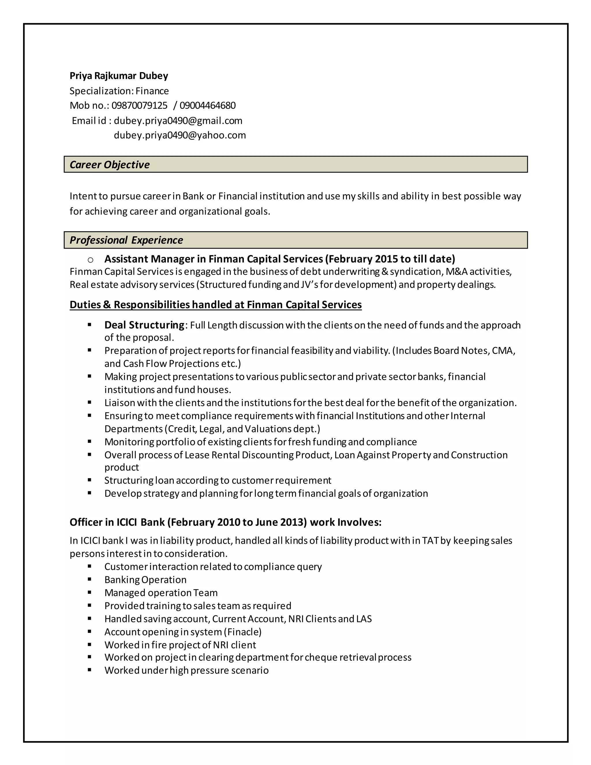 Priya dubey cv | DOCX