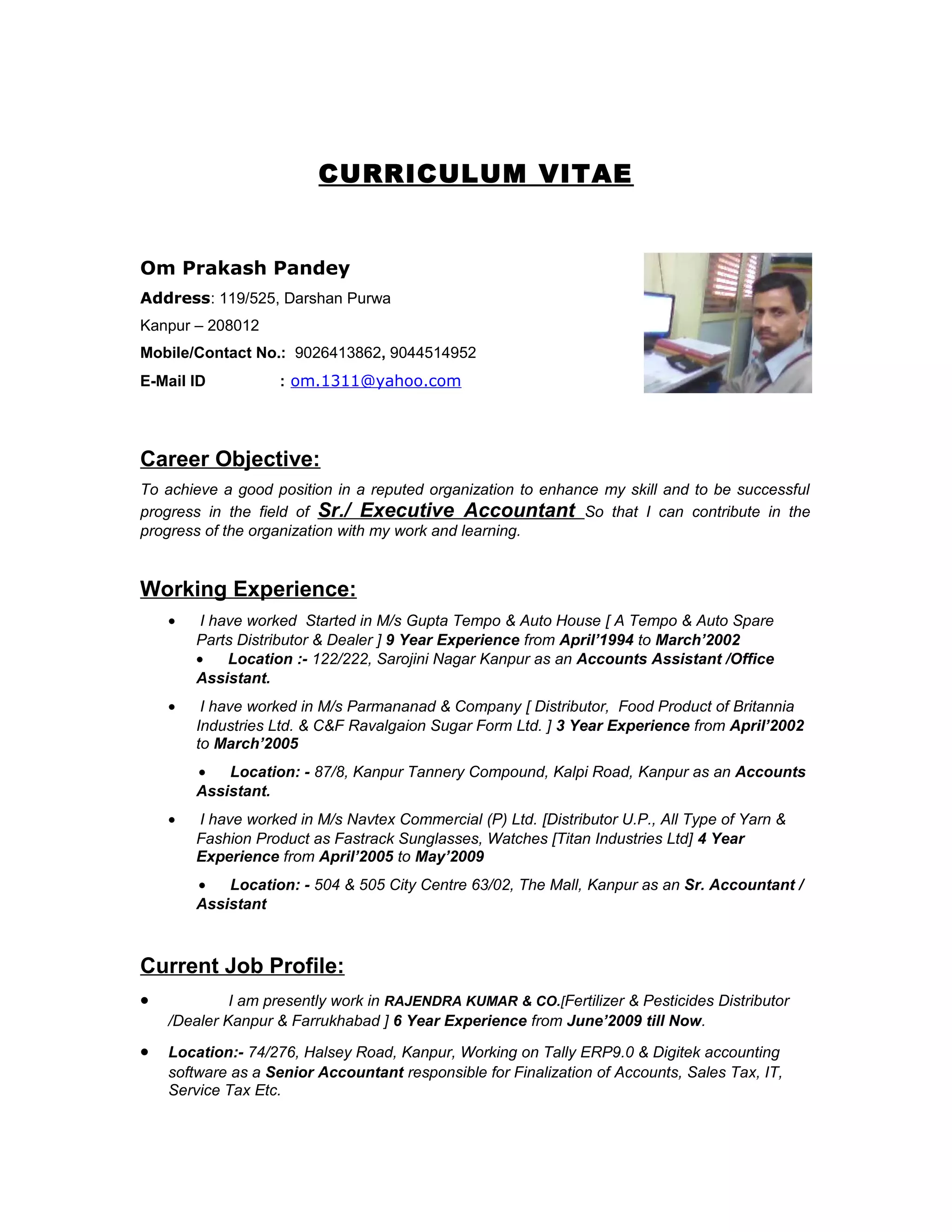 O P Pandey CV | DOC