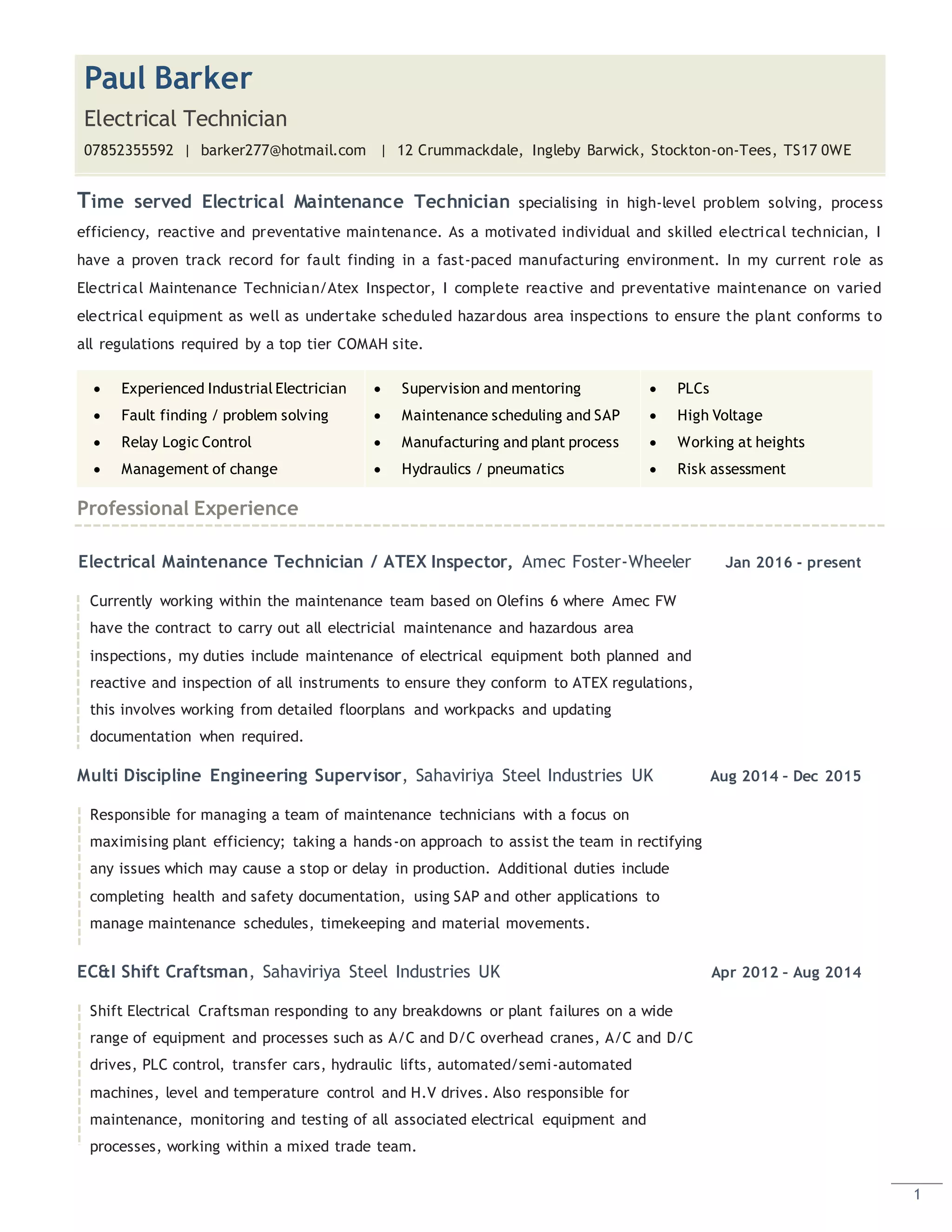 Paul Barker CV Word | DOCX