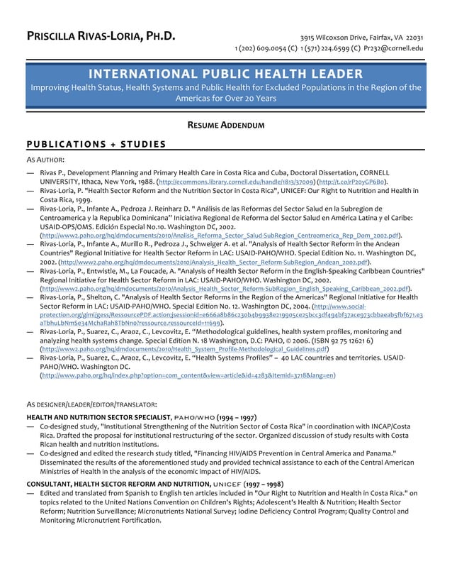 Priscilla Rivas-Loria RESUME ADDENDUM JAN 2016 | PDF