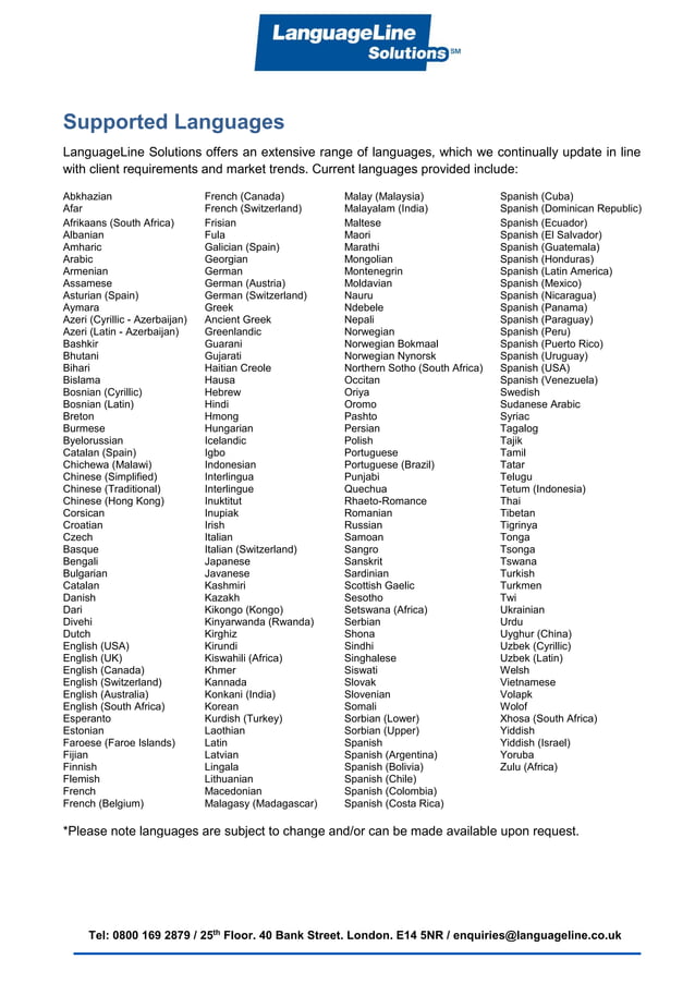 Supported Languages | PDF