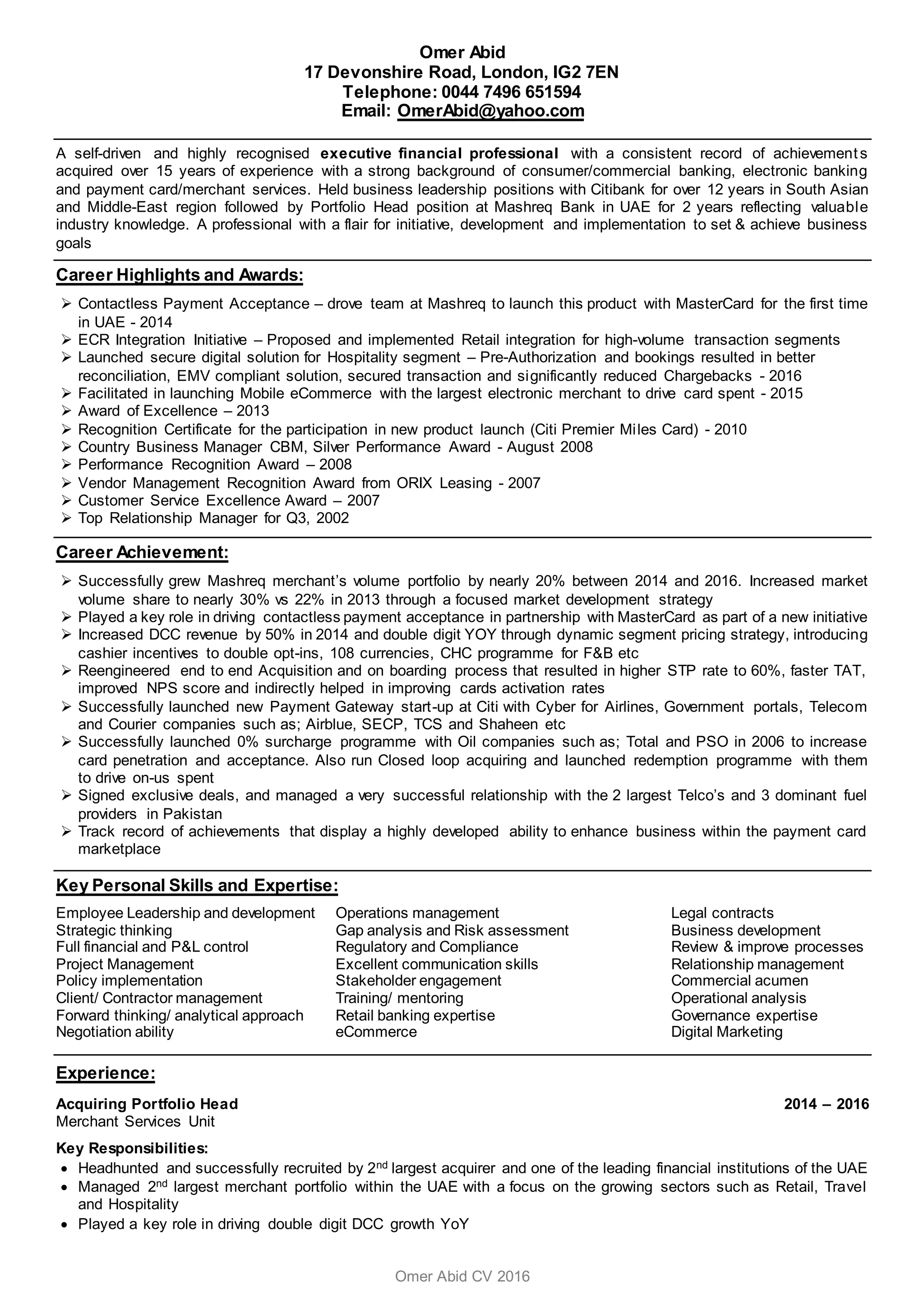 Omer CV - August 2016 | PDF