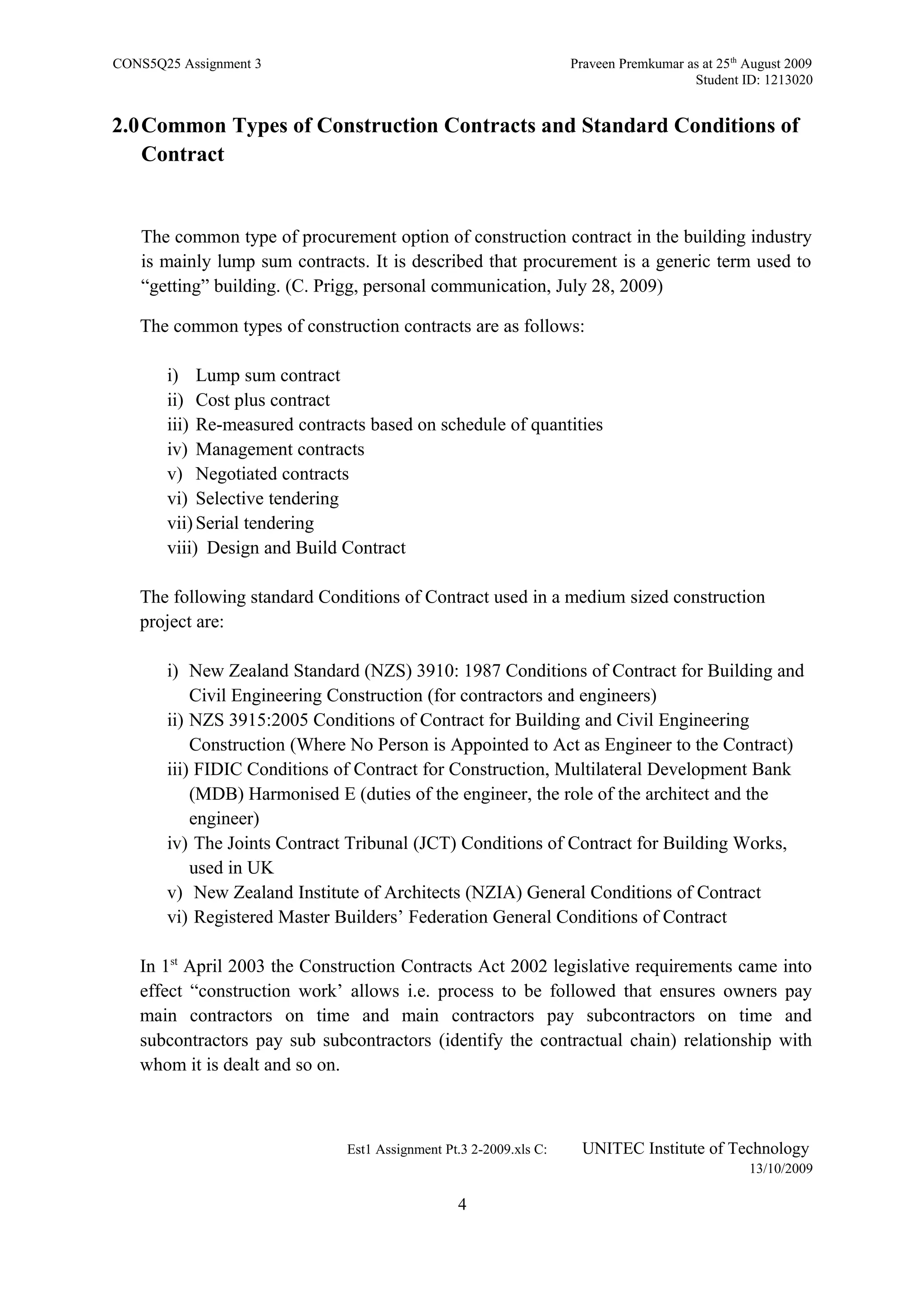 3.0 Common Types of Construction Contracts & Standard Conditions of ...