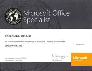 Microsoft WORD 2013 Specialist Cert | PPT