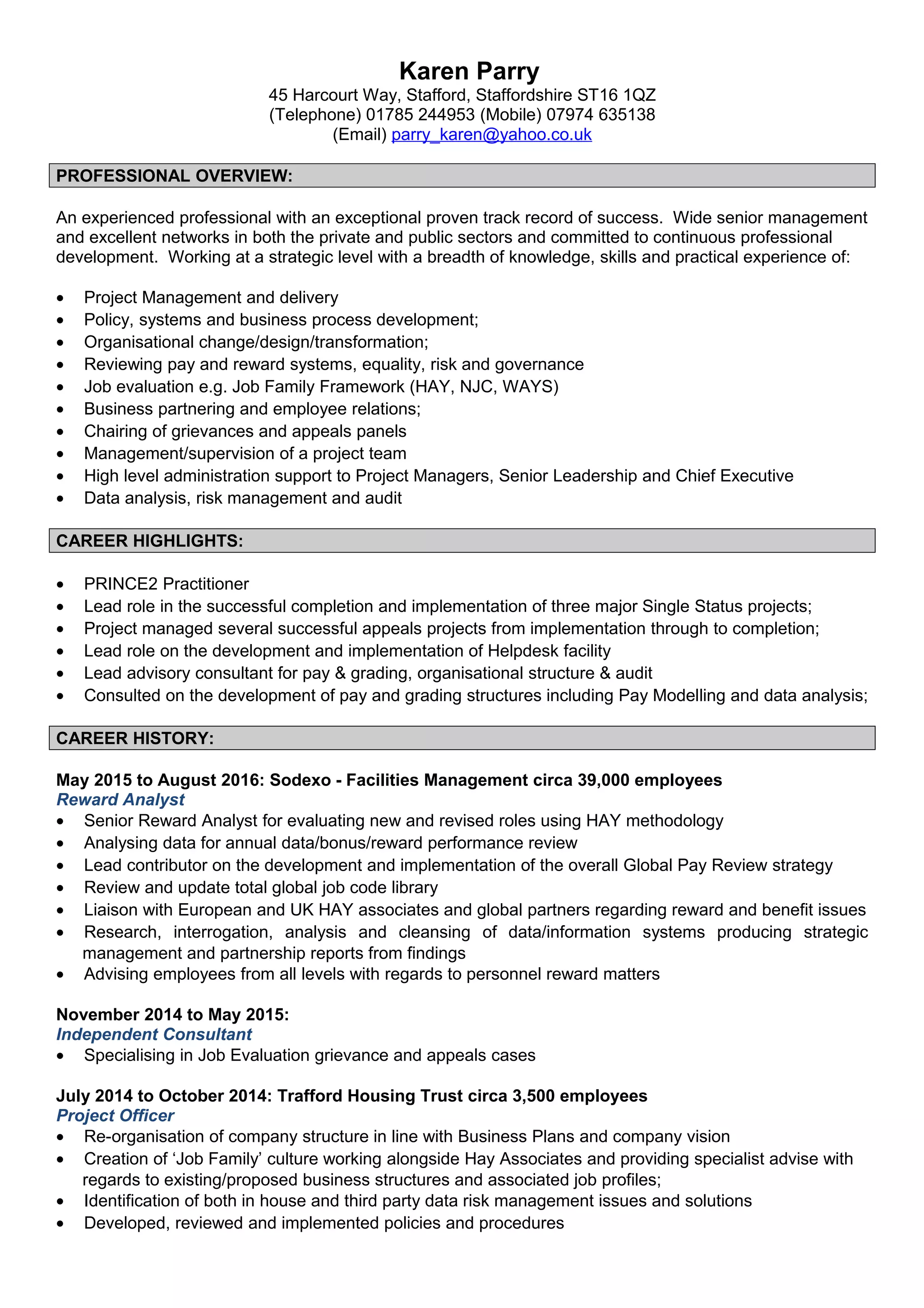 CV-Karen Parry 2016 | DOC