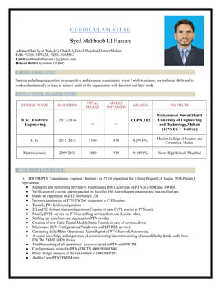 Syed Mahboob Ul Hassan CV as Electrical Engineer | PDF