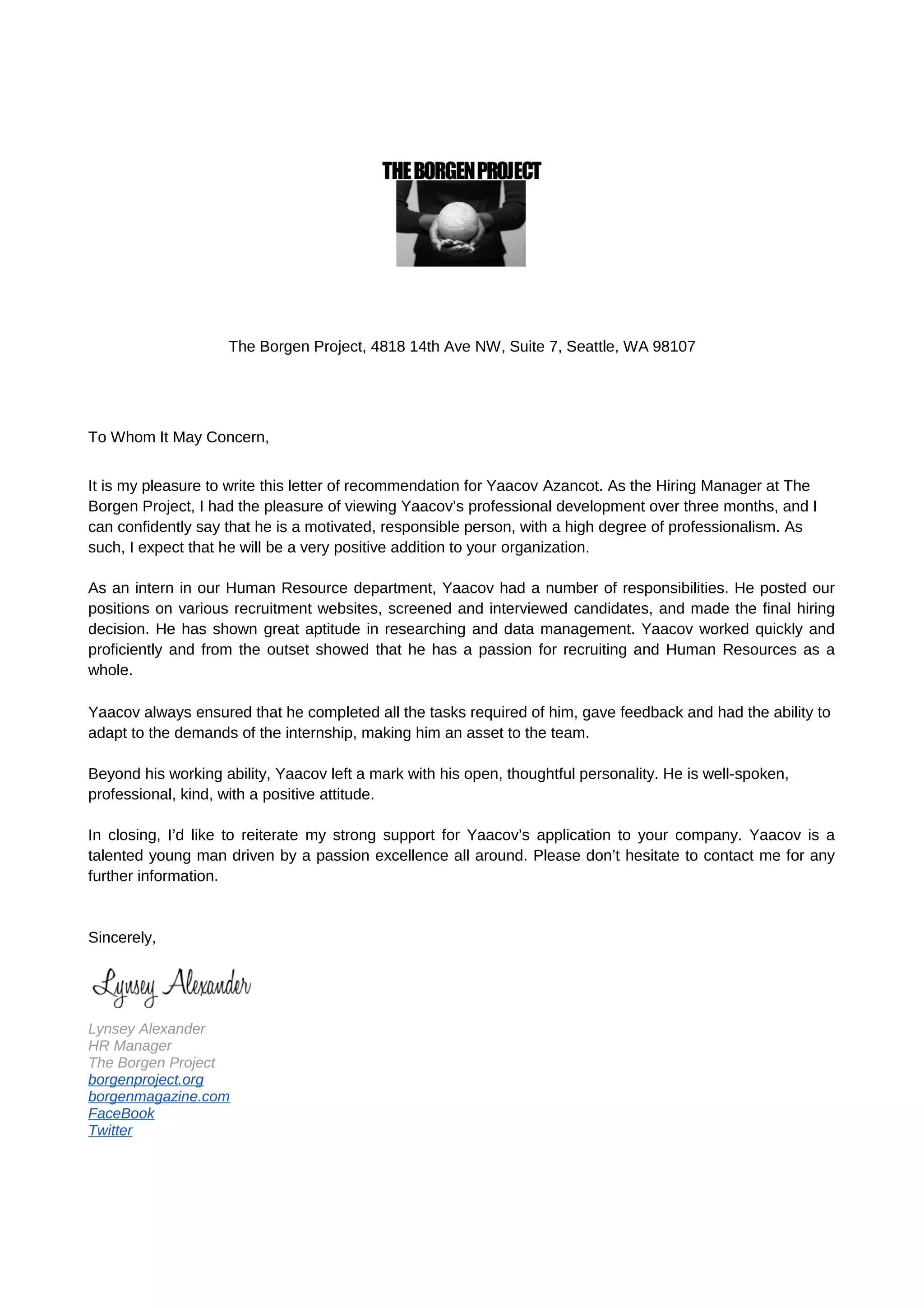 Recommendation Letter The Borgen Project | PDF