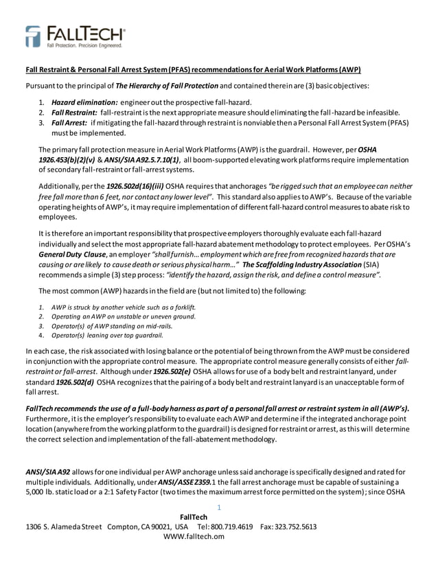 FallTech AWP Spec | DOCX