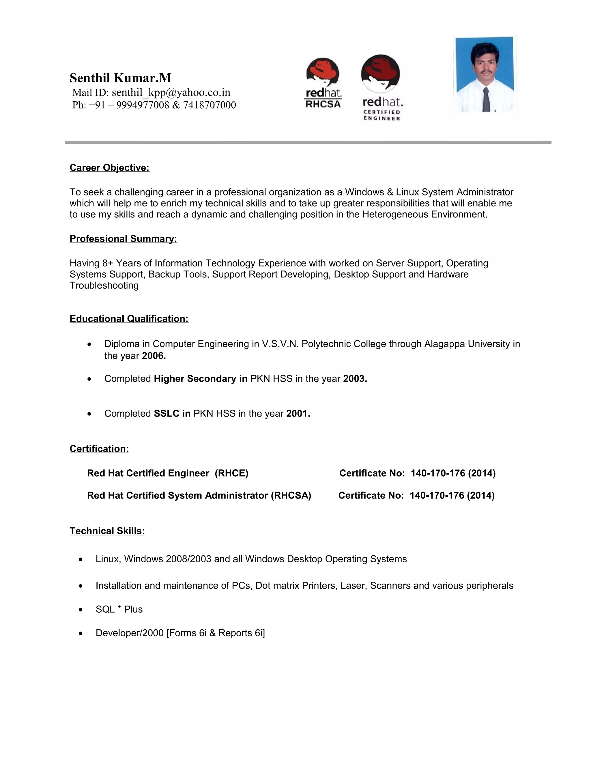 Resume -Senthil Kumar | PDF