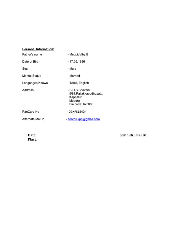 Resume -Senthil Kumar | PDF