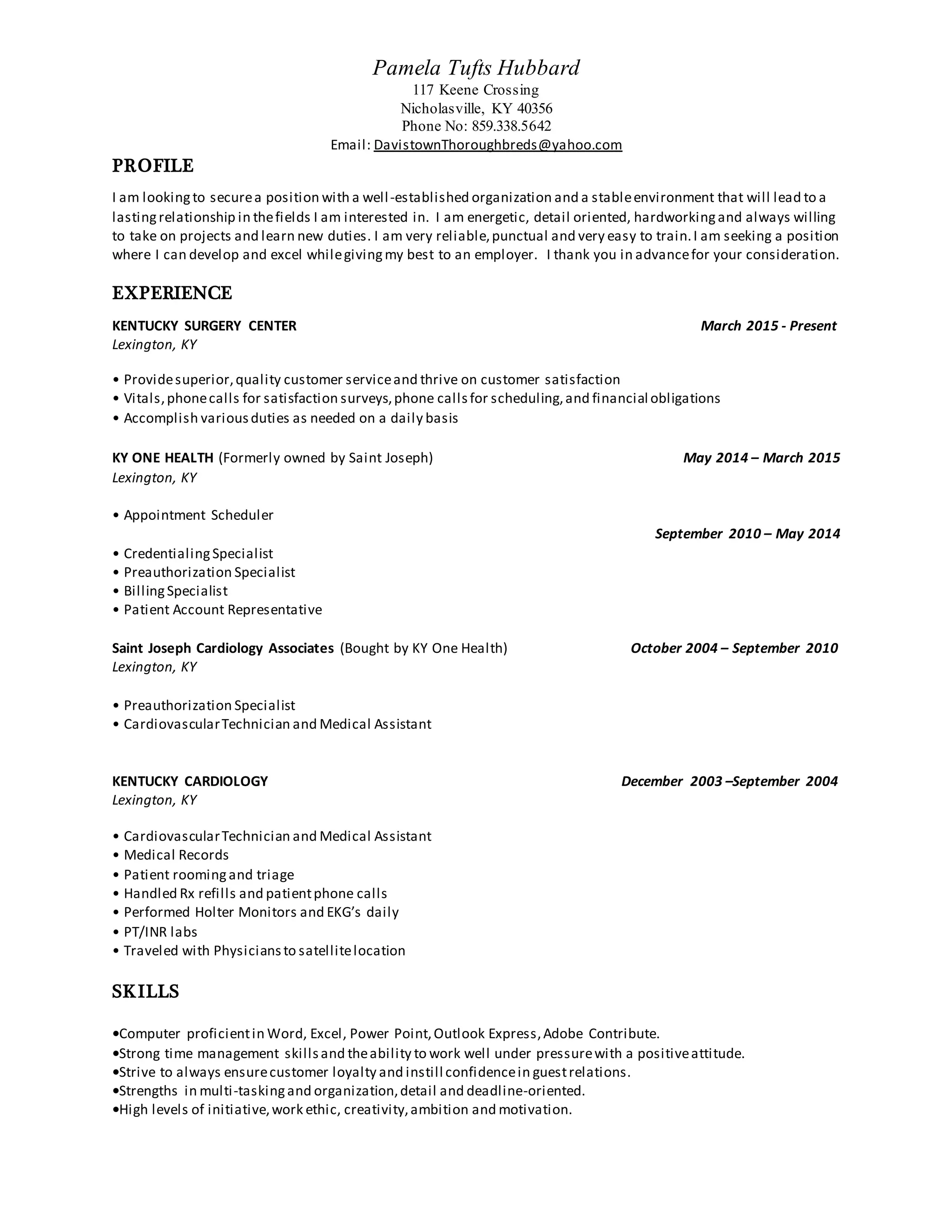 Pamela Tufts Hubbard Resume 2016 | DOCX | Healthcare Industry | Industries