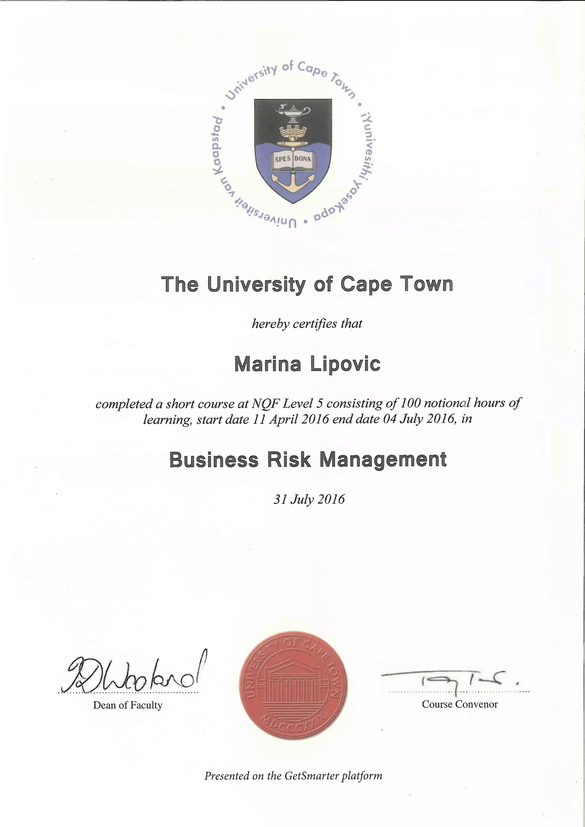 UCT Business Risk Diploma | PDF