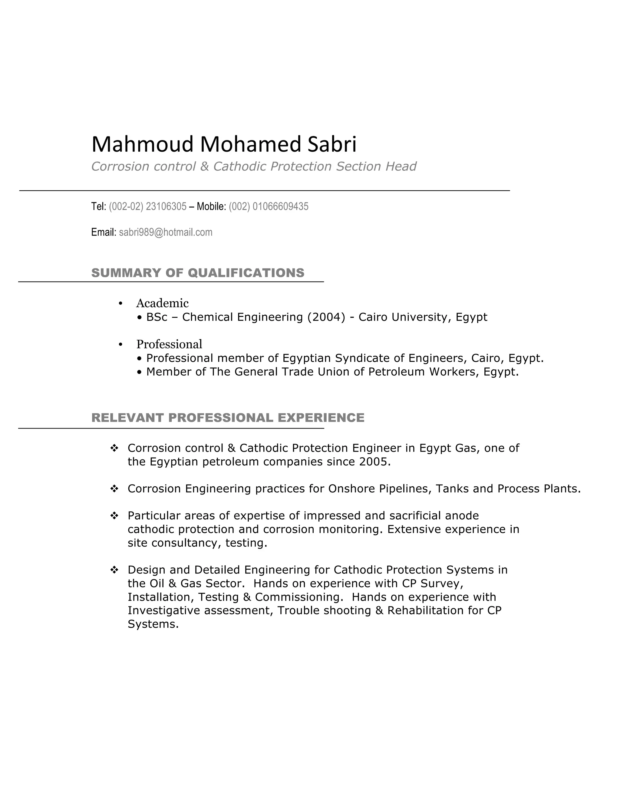 Mahmoud Sabri CV | PDF