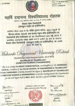 DEGREE OF B.TECH