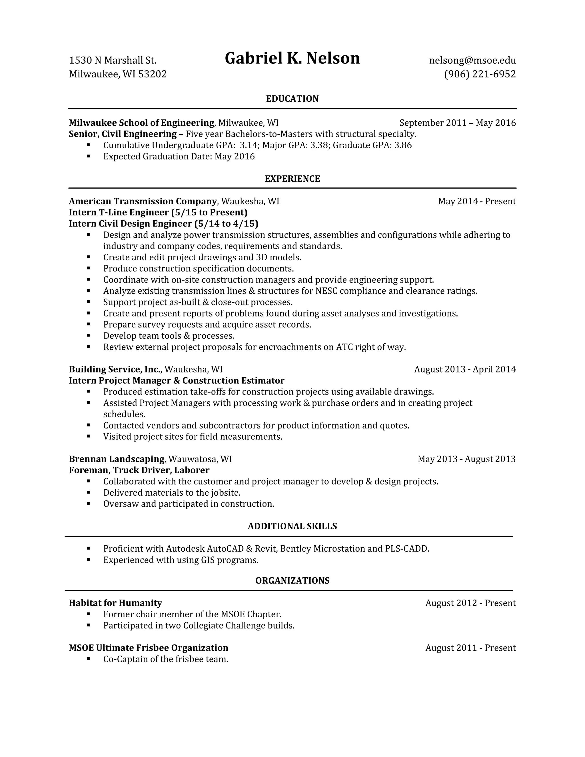 Gabriel Nelson - Resume Fall 2015 | PDF