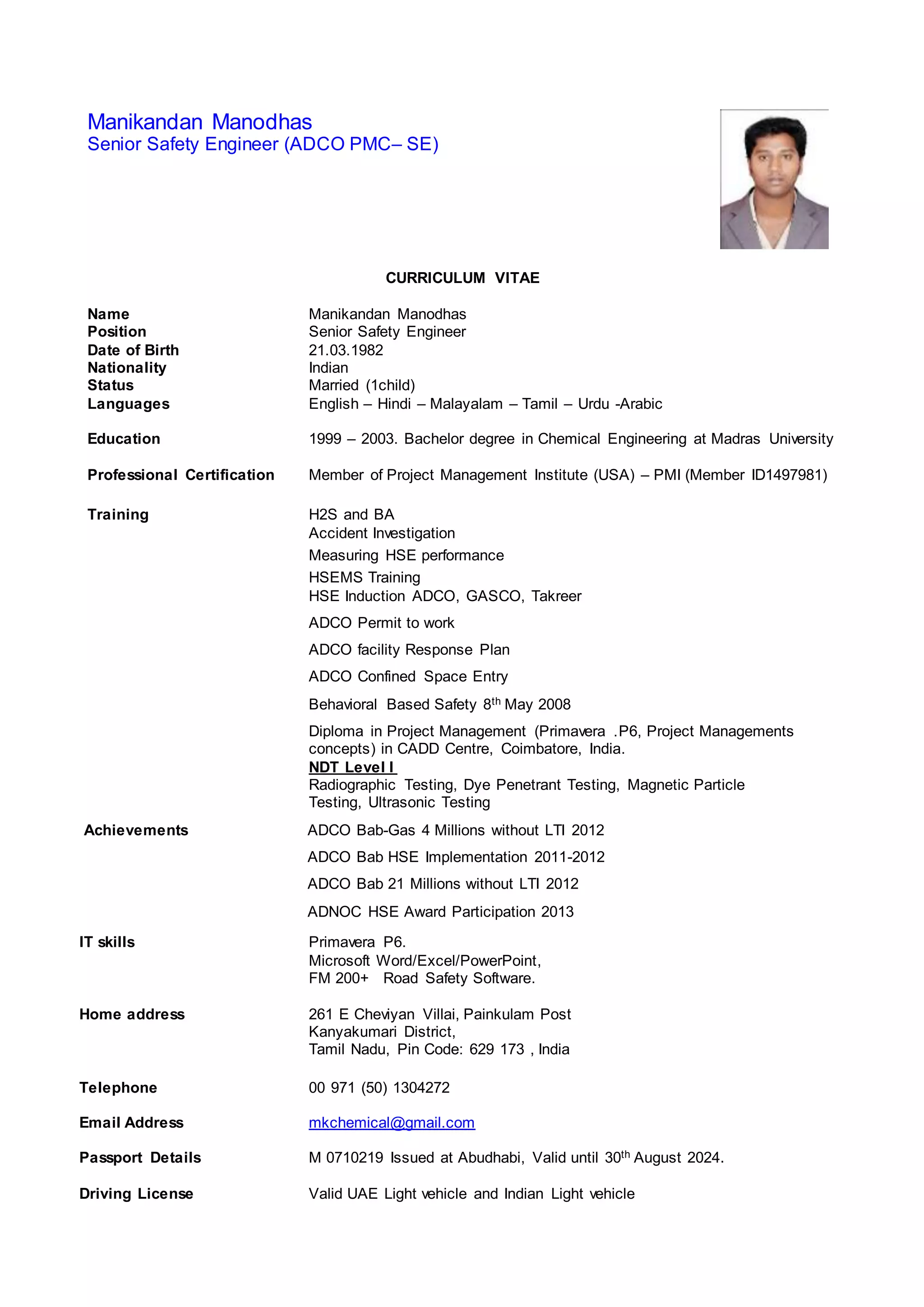 MANIKANDAN MANODHAS CV | DOCX
