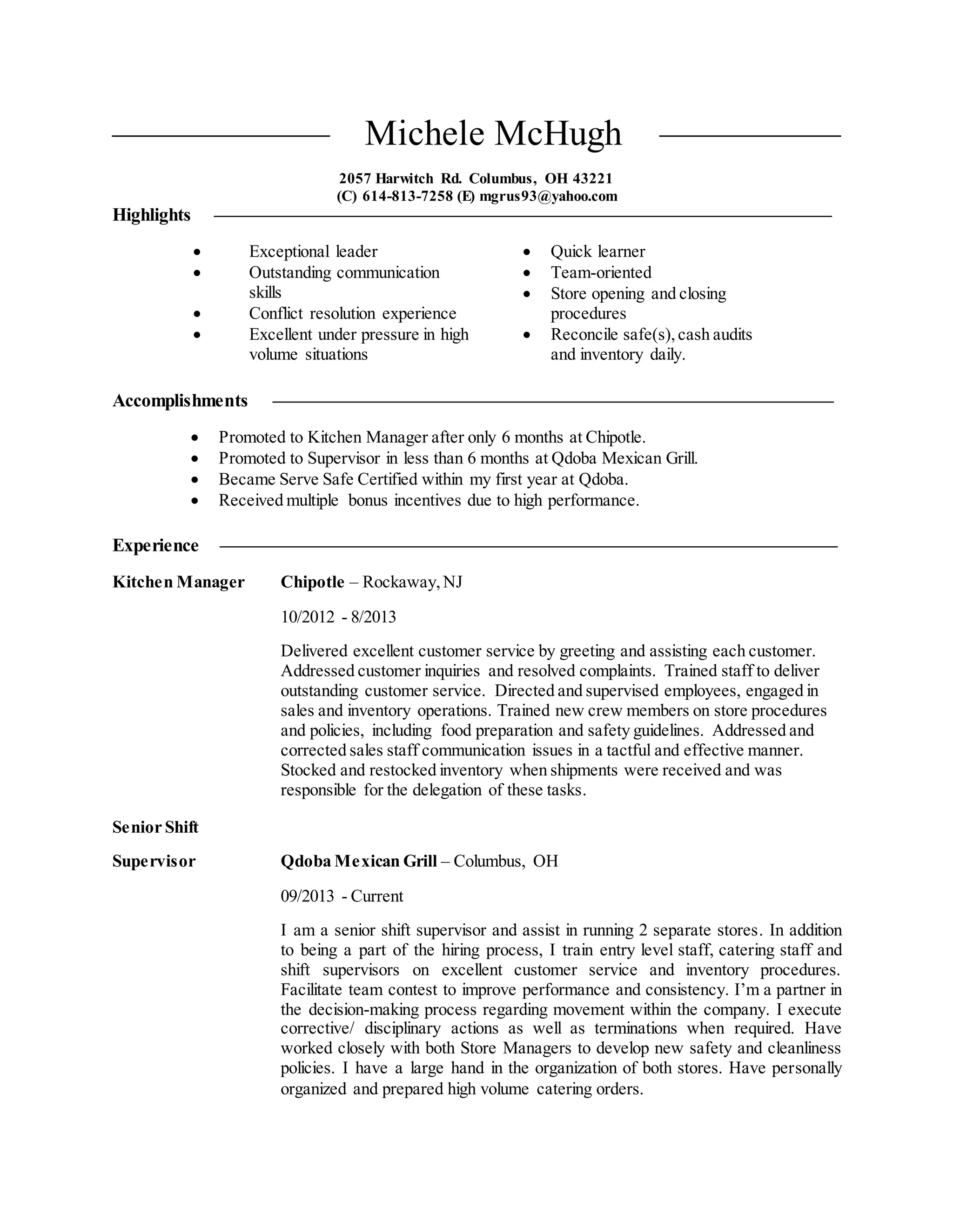 Michele Resume | DOCX