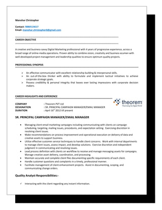 manohar Resume-1 | DOC | Business Administration | Business