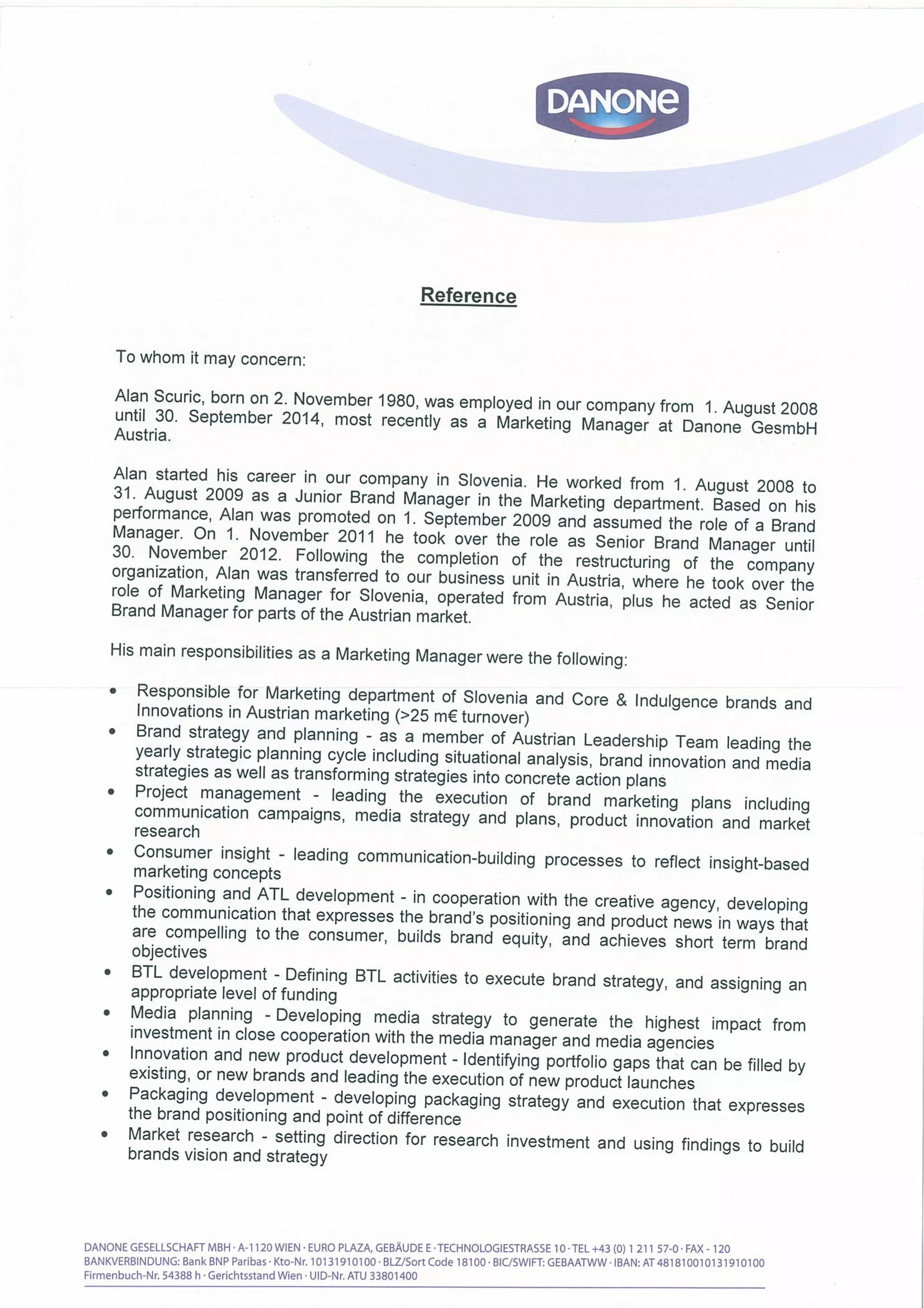 Danone Reference Letter | PDF