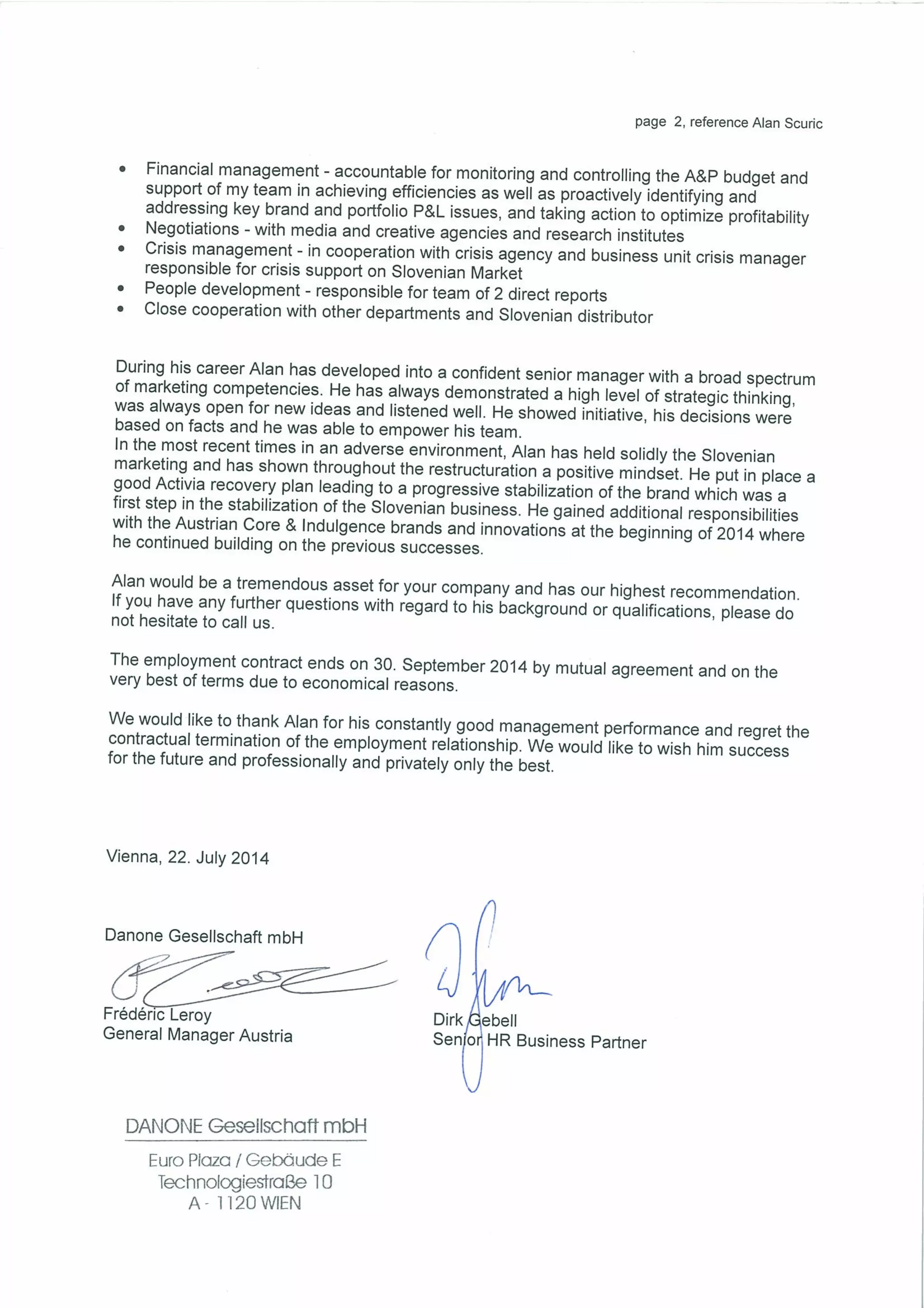 Danone Reference Letter | PDF