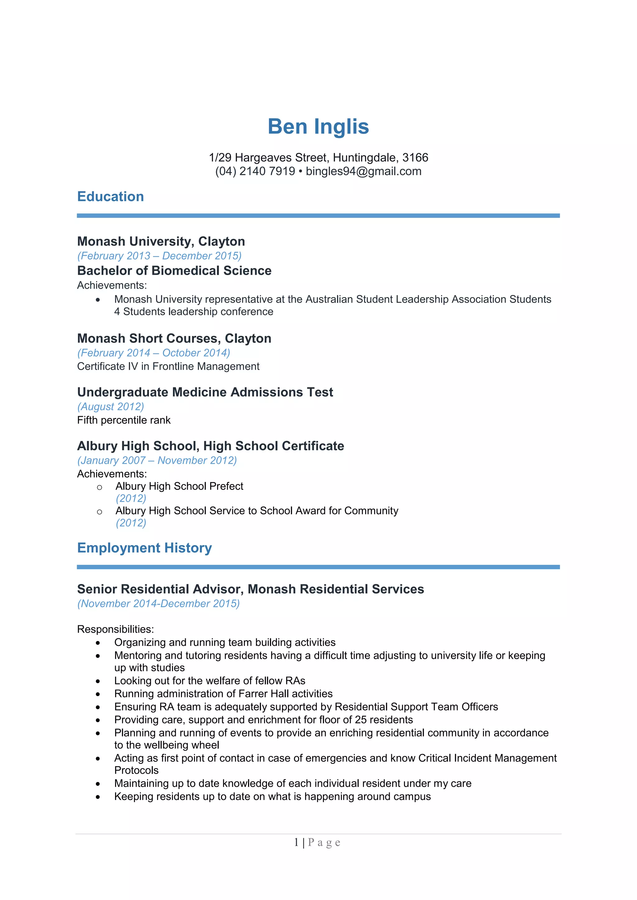 Ben Inglis CV 2016 | PDF