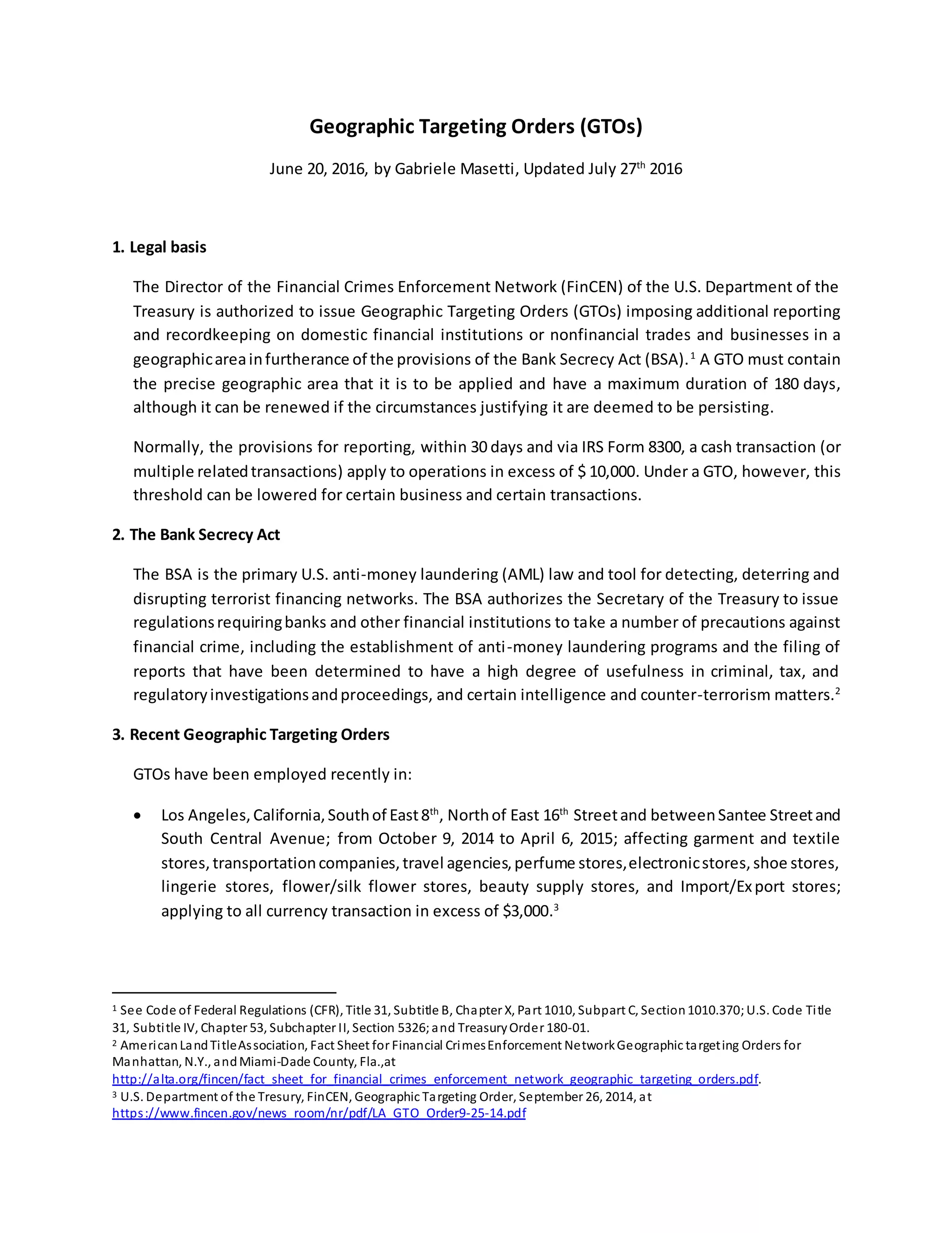Geographic Targeting Orders | DOCX