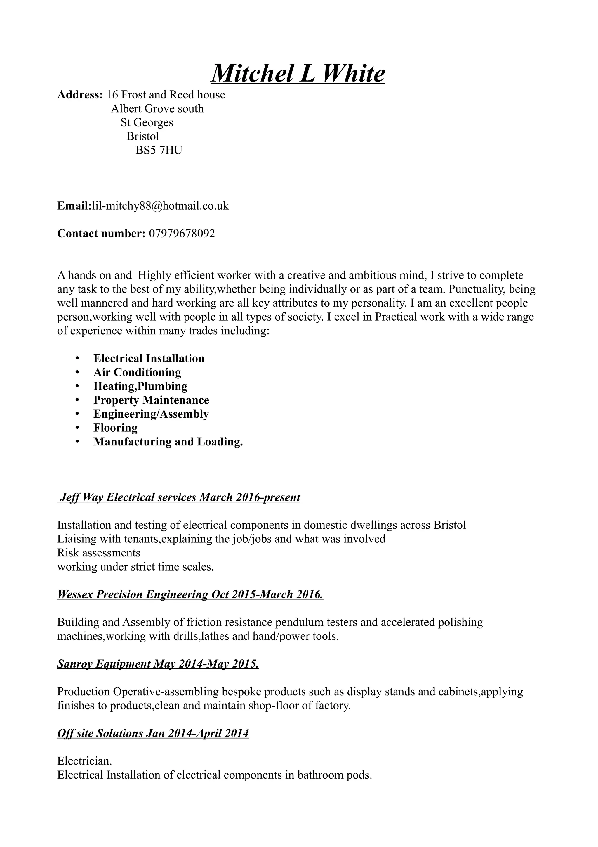 Mitchel White _CV_2016 | PDF