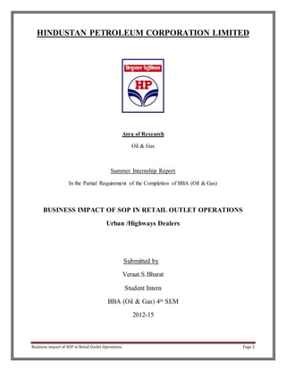 HPCL Summer internship report | DOCX