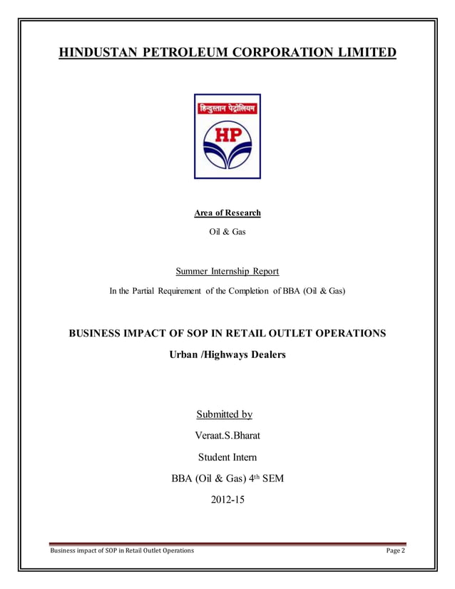 HPCL Summer internship report | DOCX