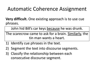 Applications of Computational Discourse • Automatic essay grading ...