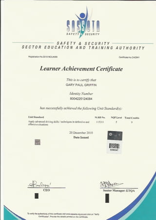 SASSETA Certificate | PDF