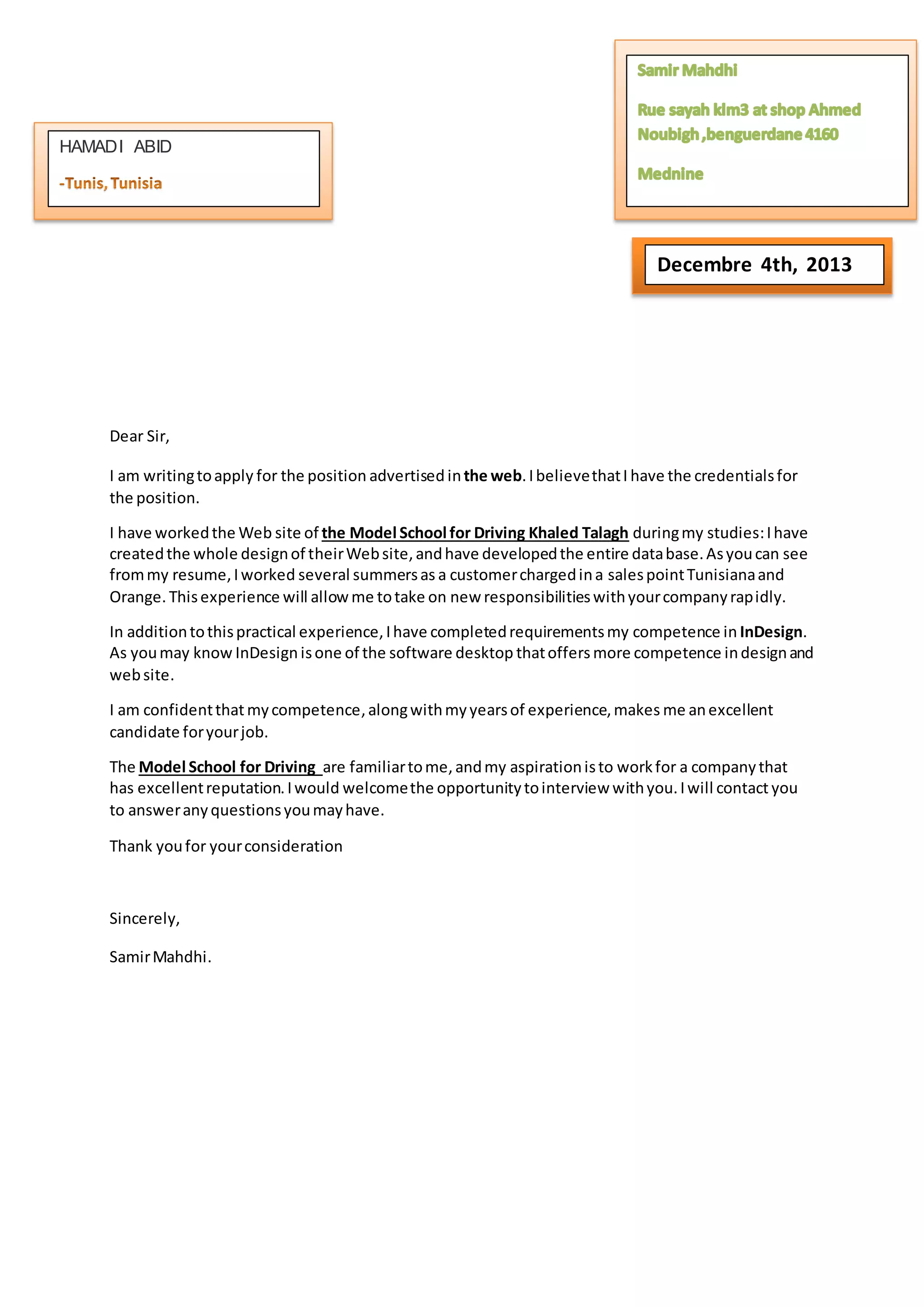 lettre de motivation anglais | DOCX