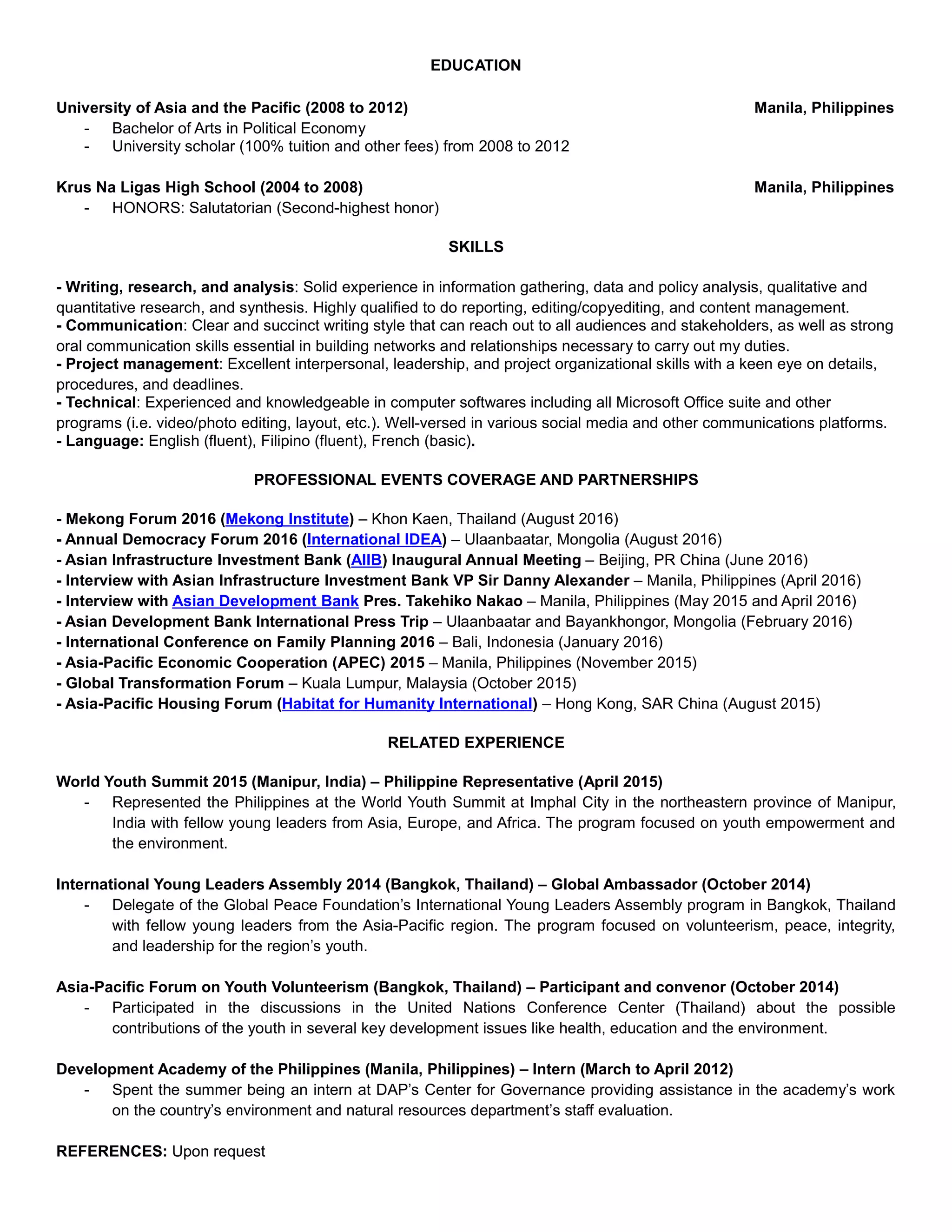 Lean Alfred Santos (Curriculum Vitae - UPDATED) | PDF