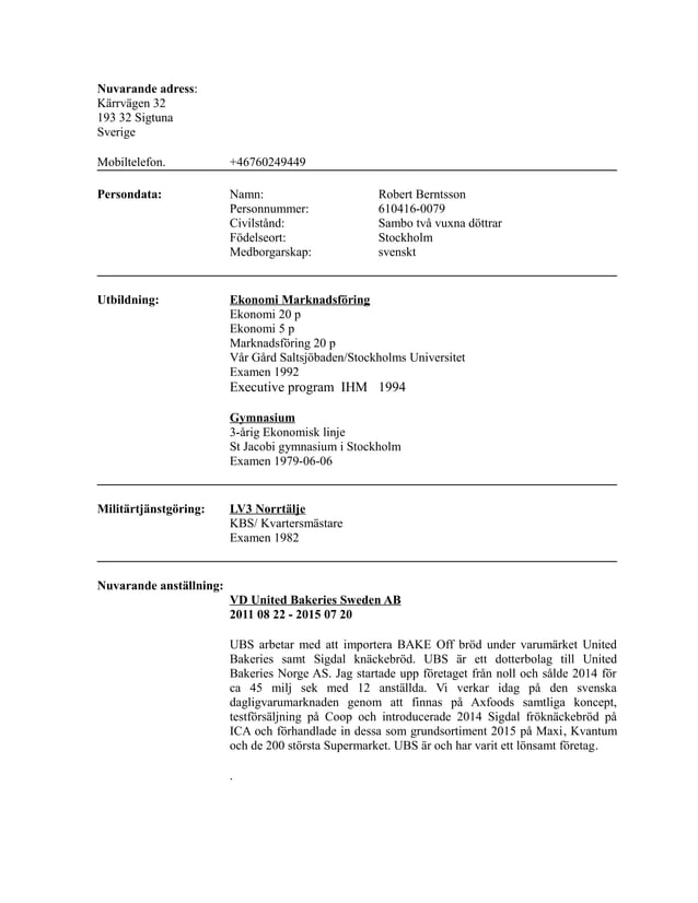 CV Svensk kort | PDF