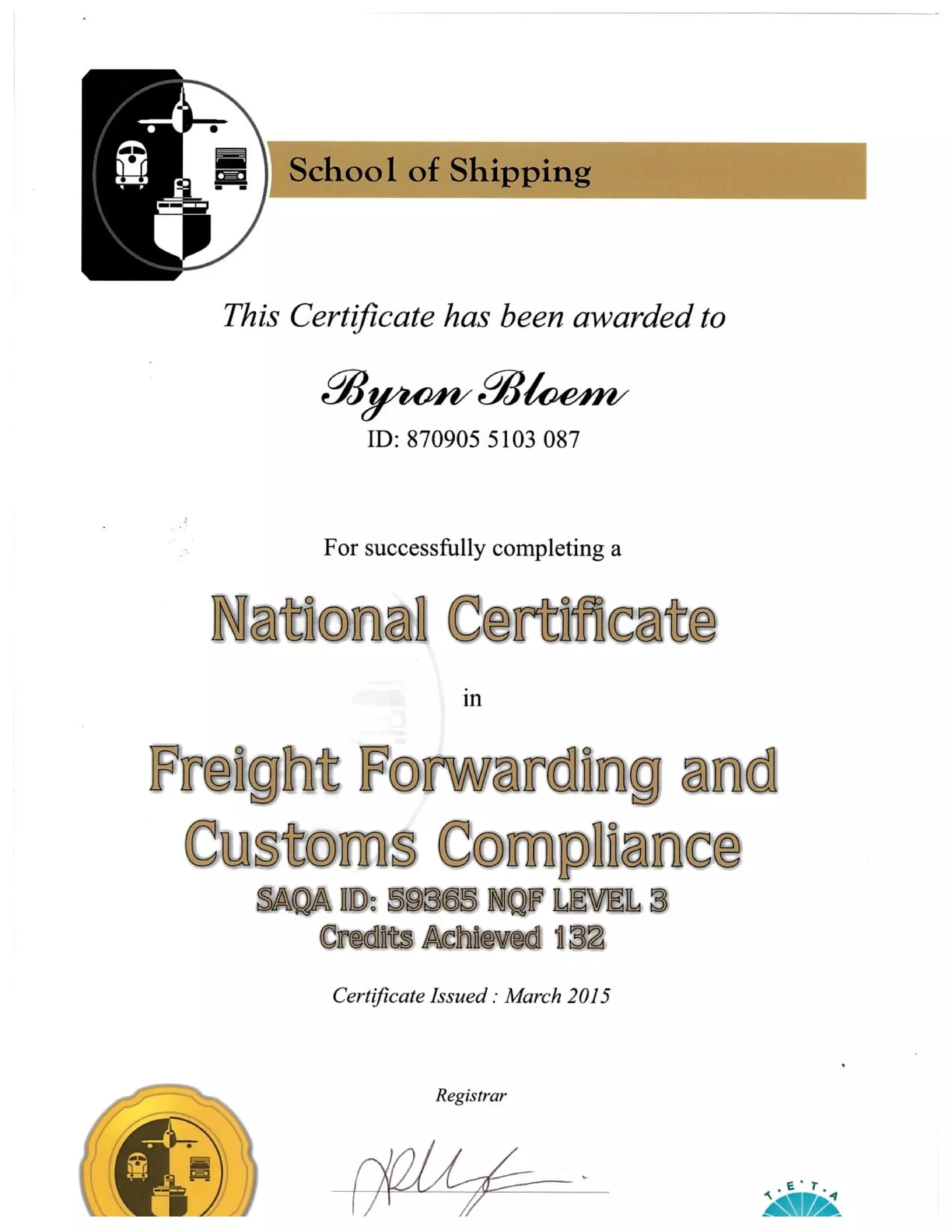 School of Shipping Certificate | PDF