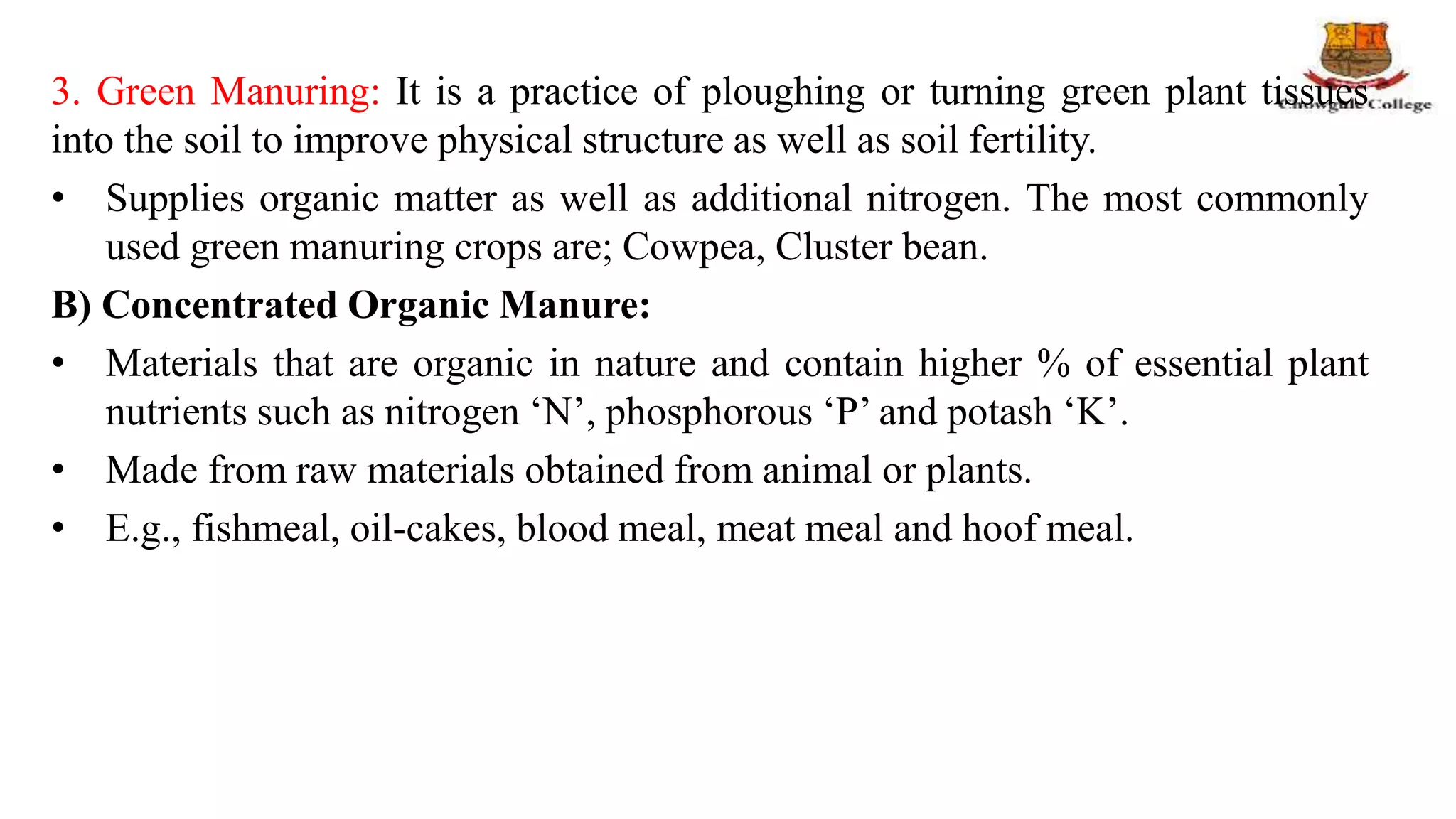 Components of organic farm & manure application | PPTX