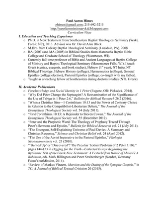 Paul A Himes curriculum vitae 2016 | PDF