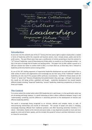 Leadership for 2015 - A Dove Nest Thought Paper | PDF