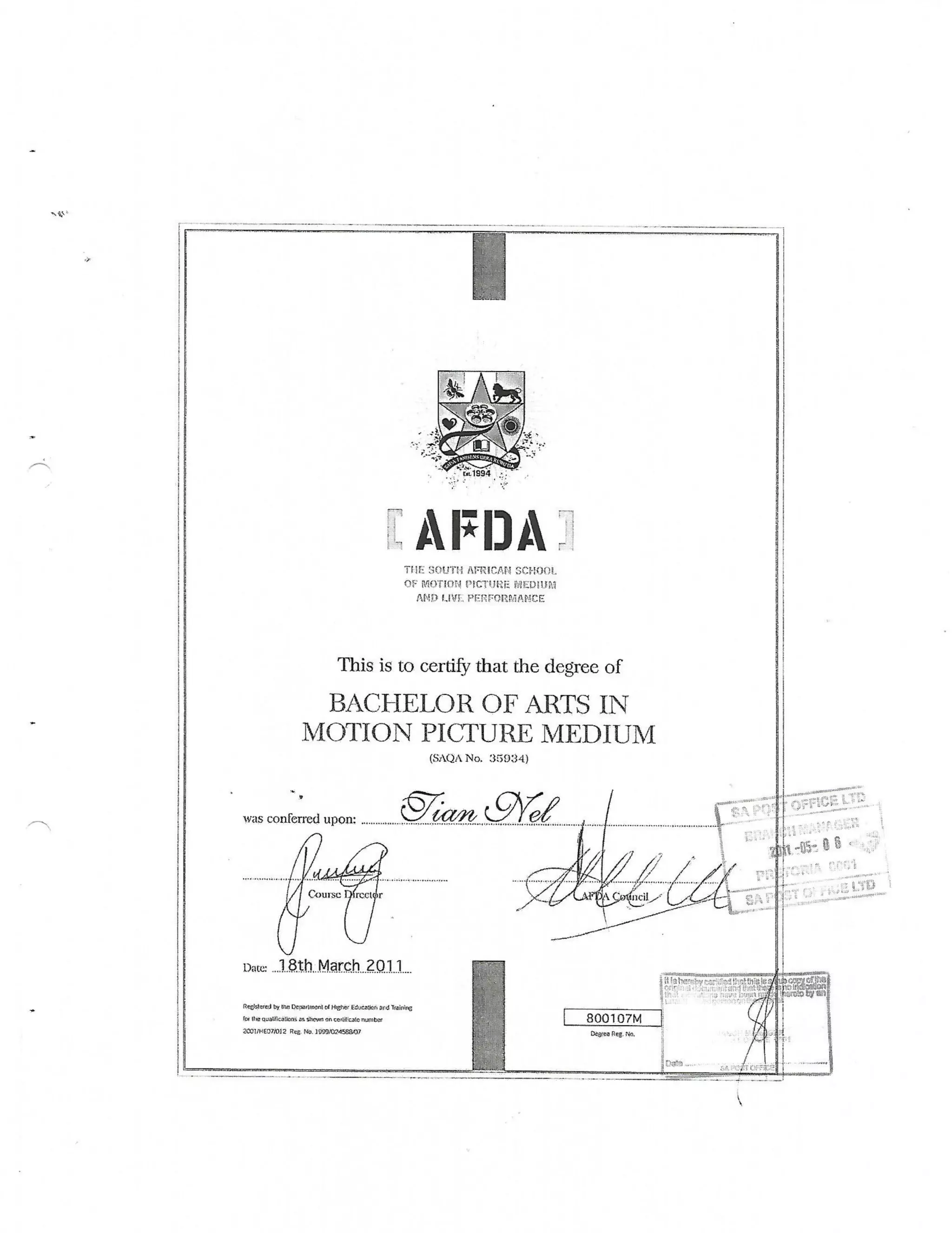 Tian Qual AFDA Degree | PDF