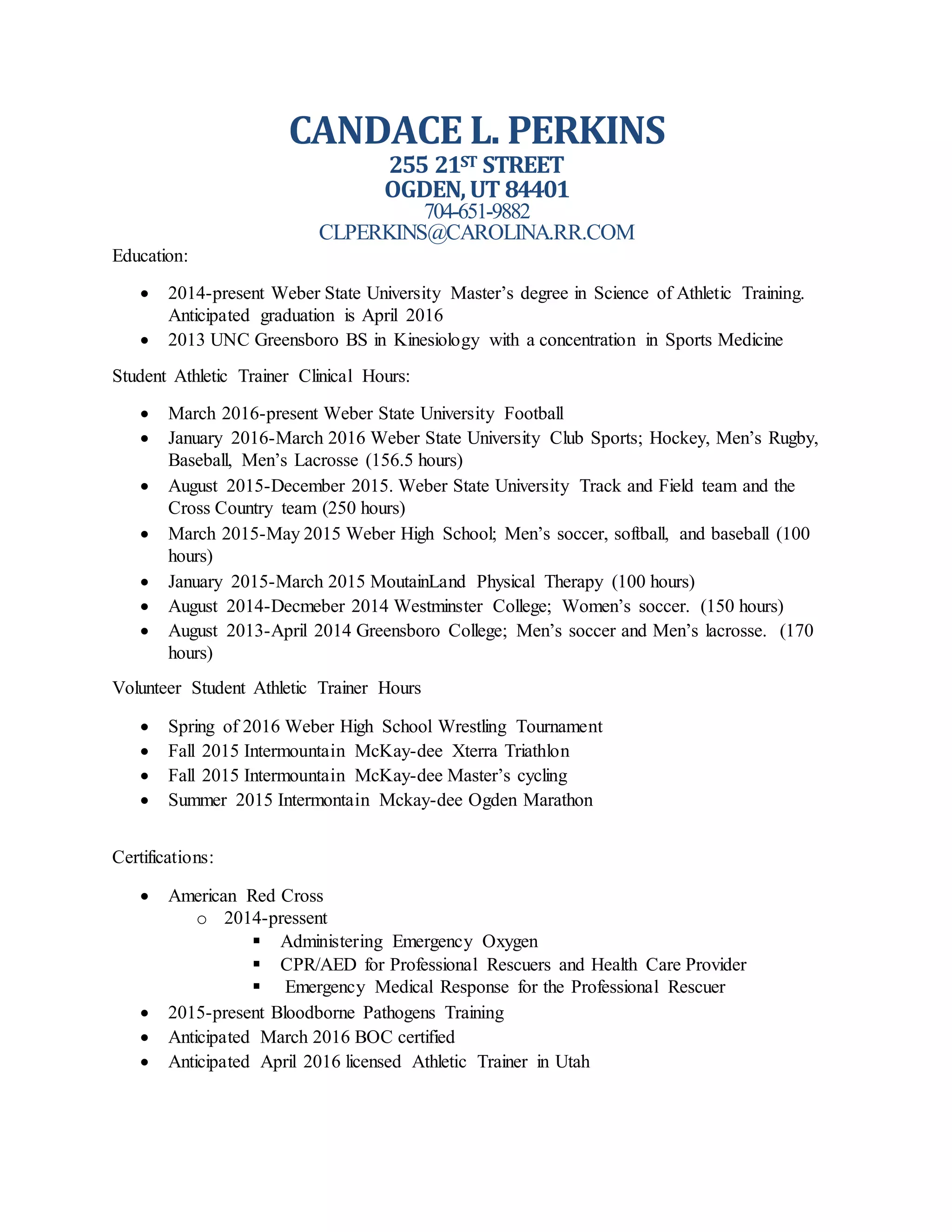 Resume of Candace Perkins - Janurary 2016 | DOCX