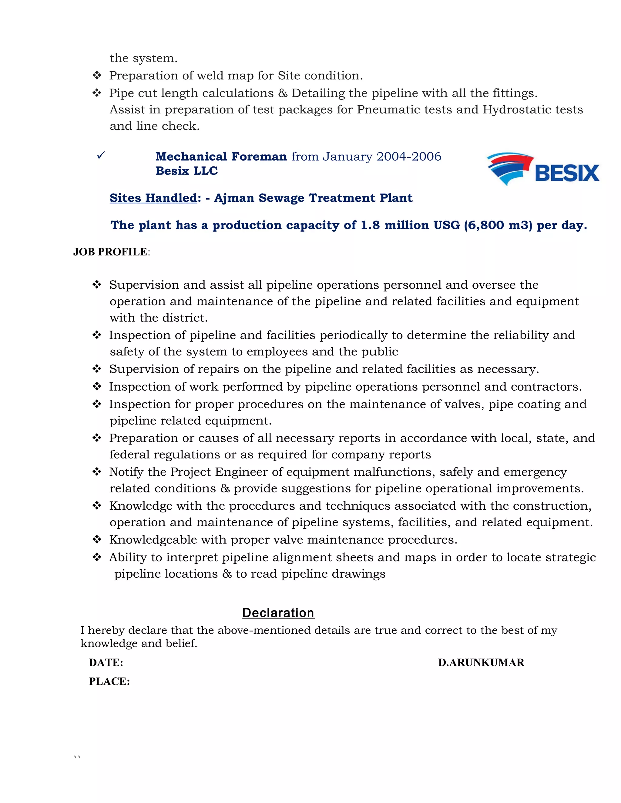 Arunkumar_cv-1-1 | DOC | Civil Engineering Industry | Industries