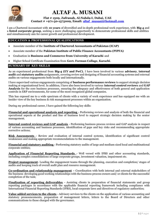 CV- Altaf A. Musani | PDF | Business Accounting & Finance | Business