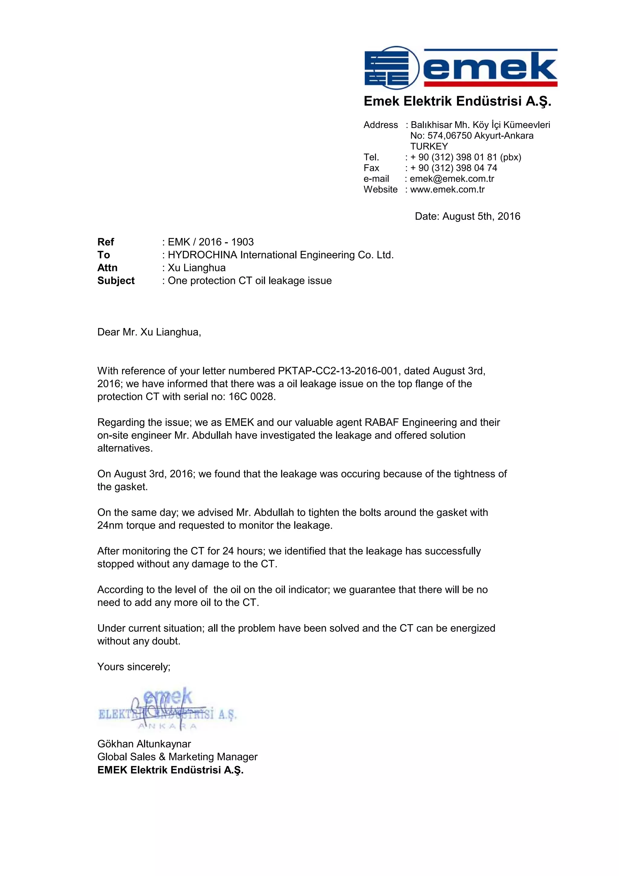 EMEK_Tapal Project Ack. Letter | PDF