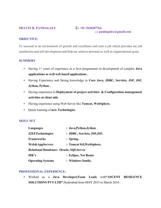 pravin_1yr_exp | PDF | Databases | Computer Software and Applications