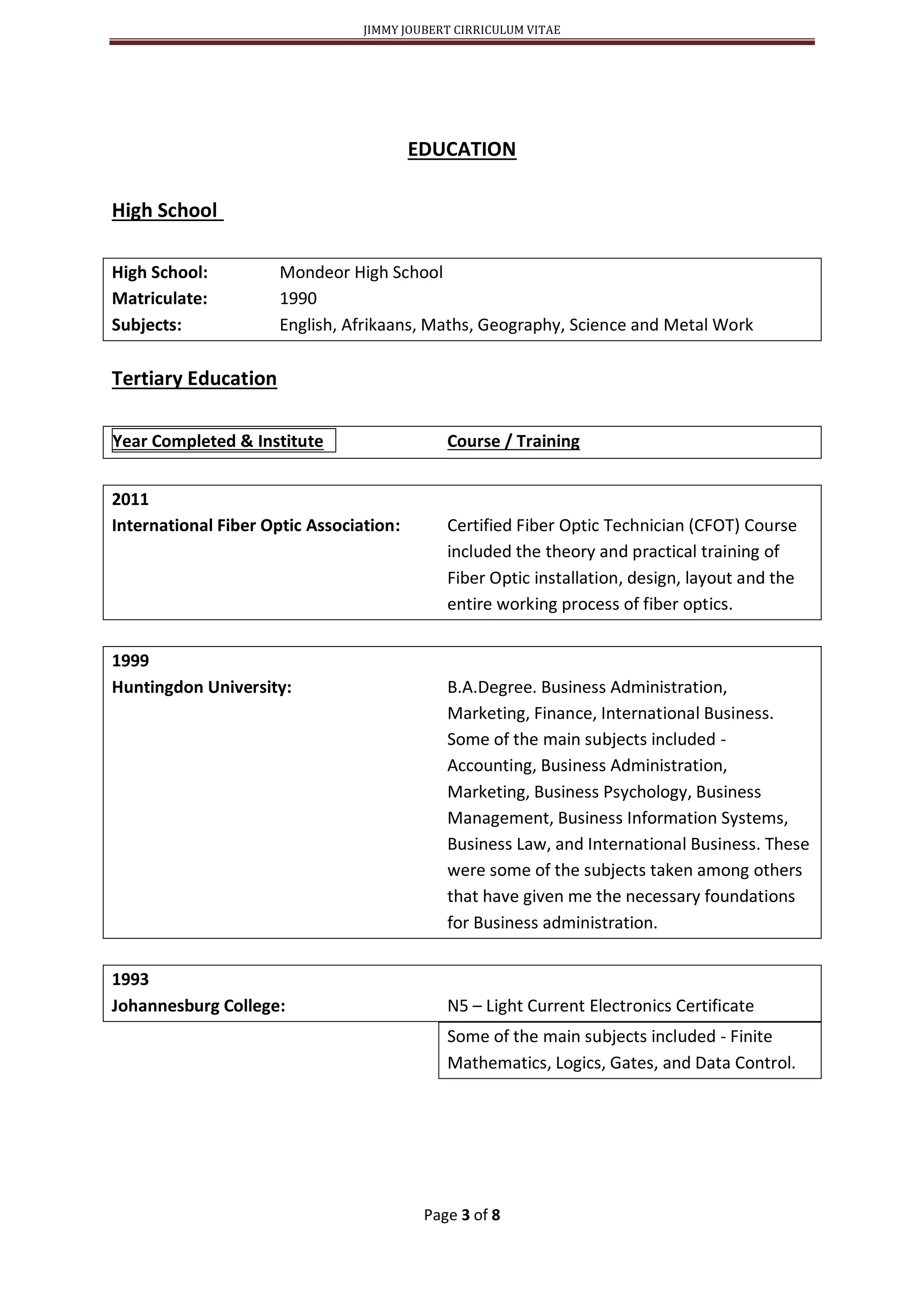 Jimmy Joubert CV | PDF