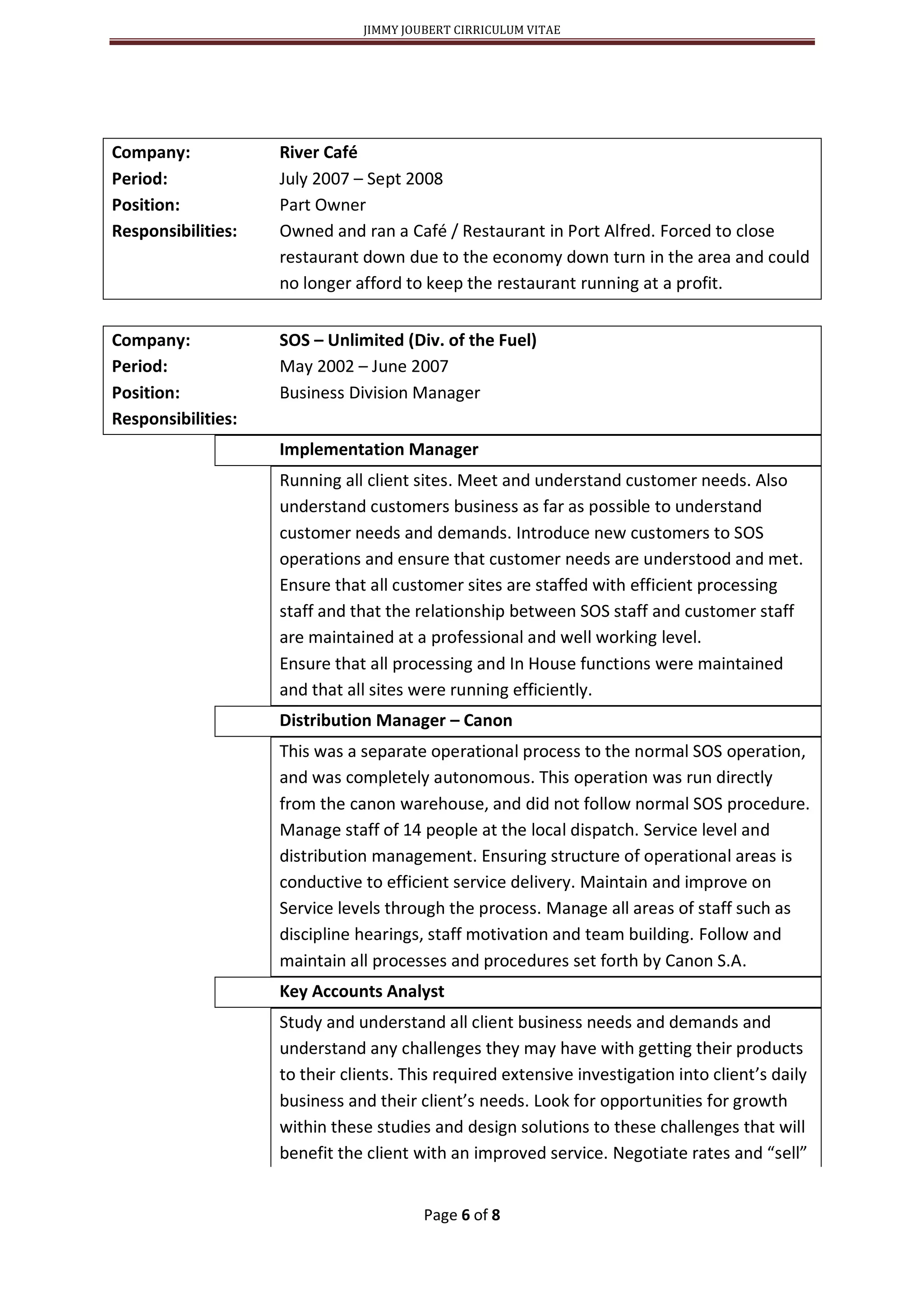 Jimmy Joubert CV | PDF