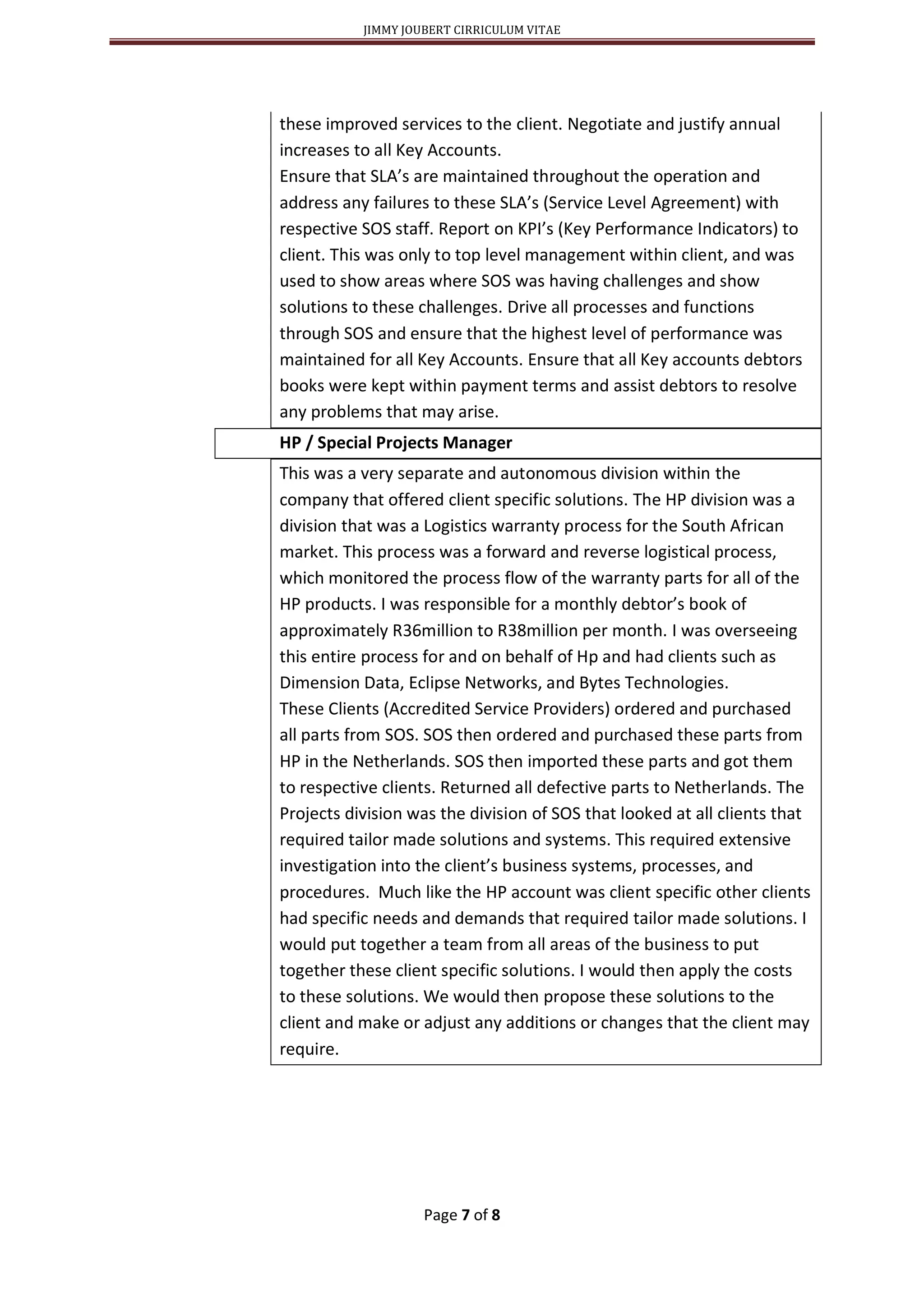 Jimmy Joubert CV | PDF