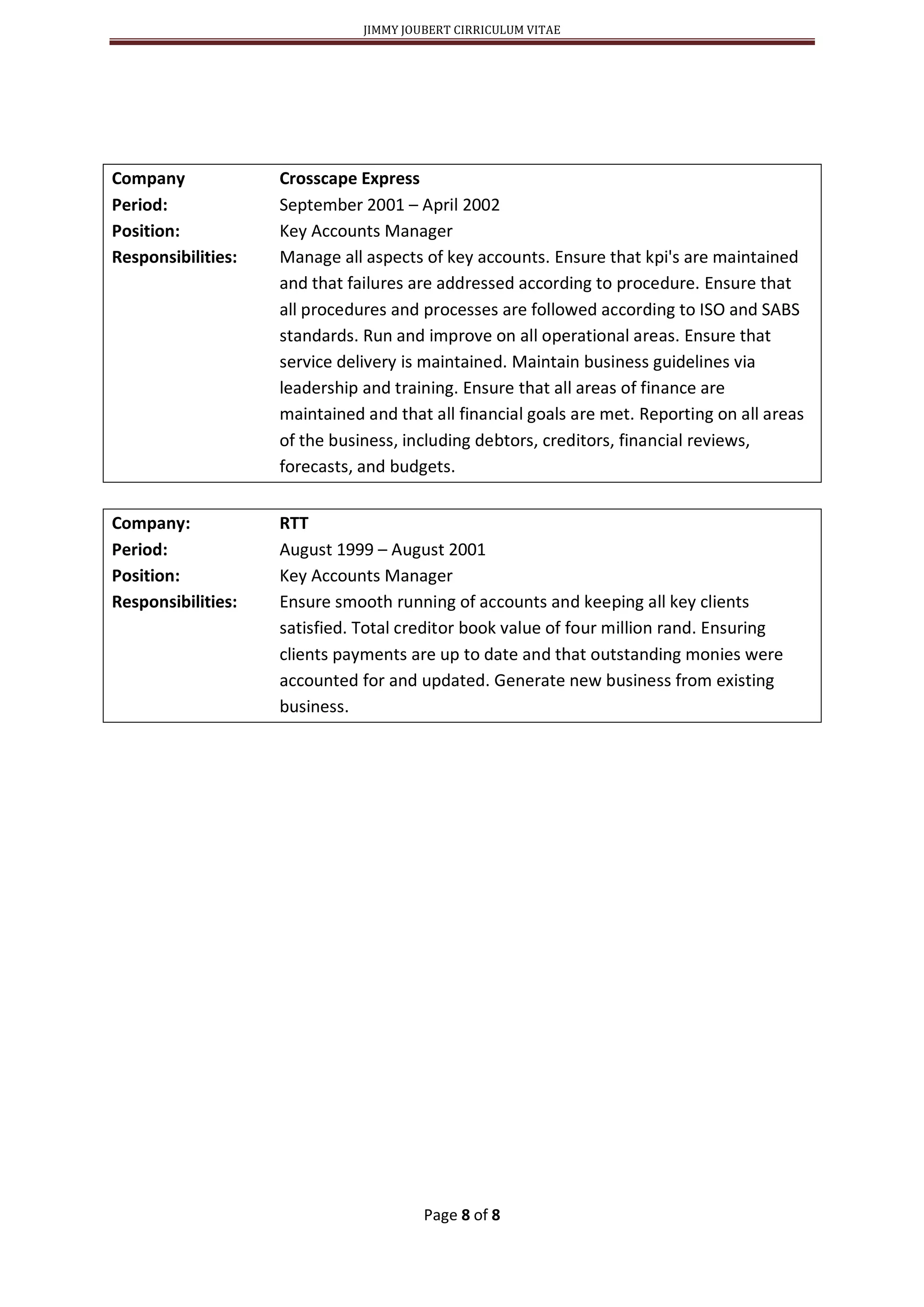 Jimmy Joubert CV | PDF