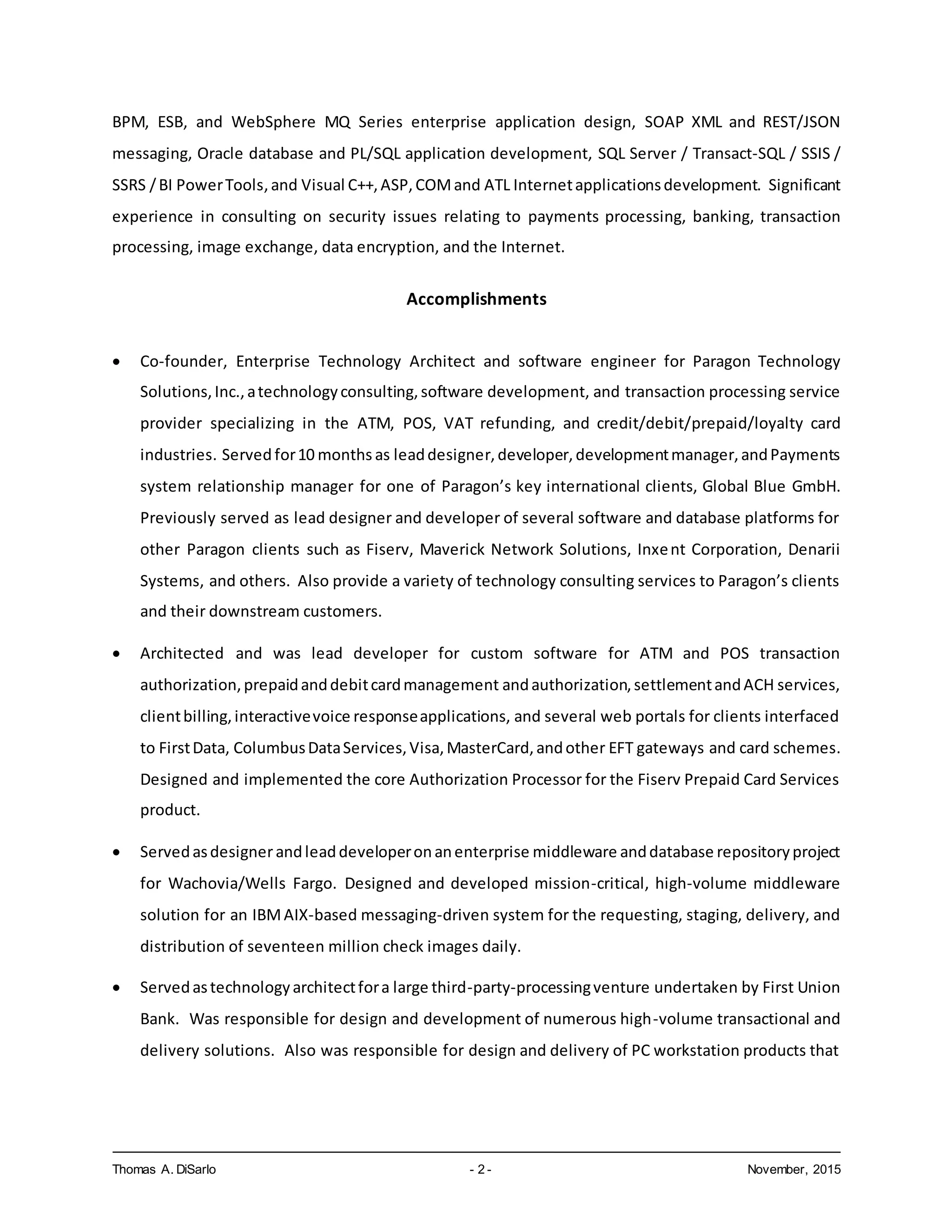 Tom DiSarlo Summary | DOCX