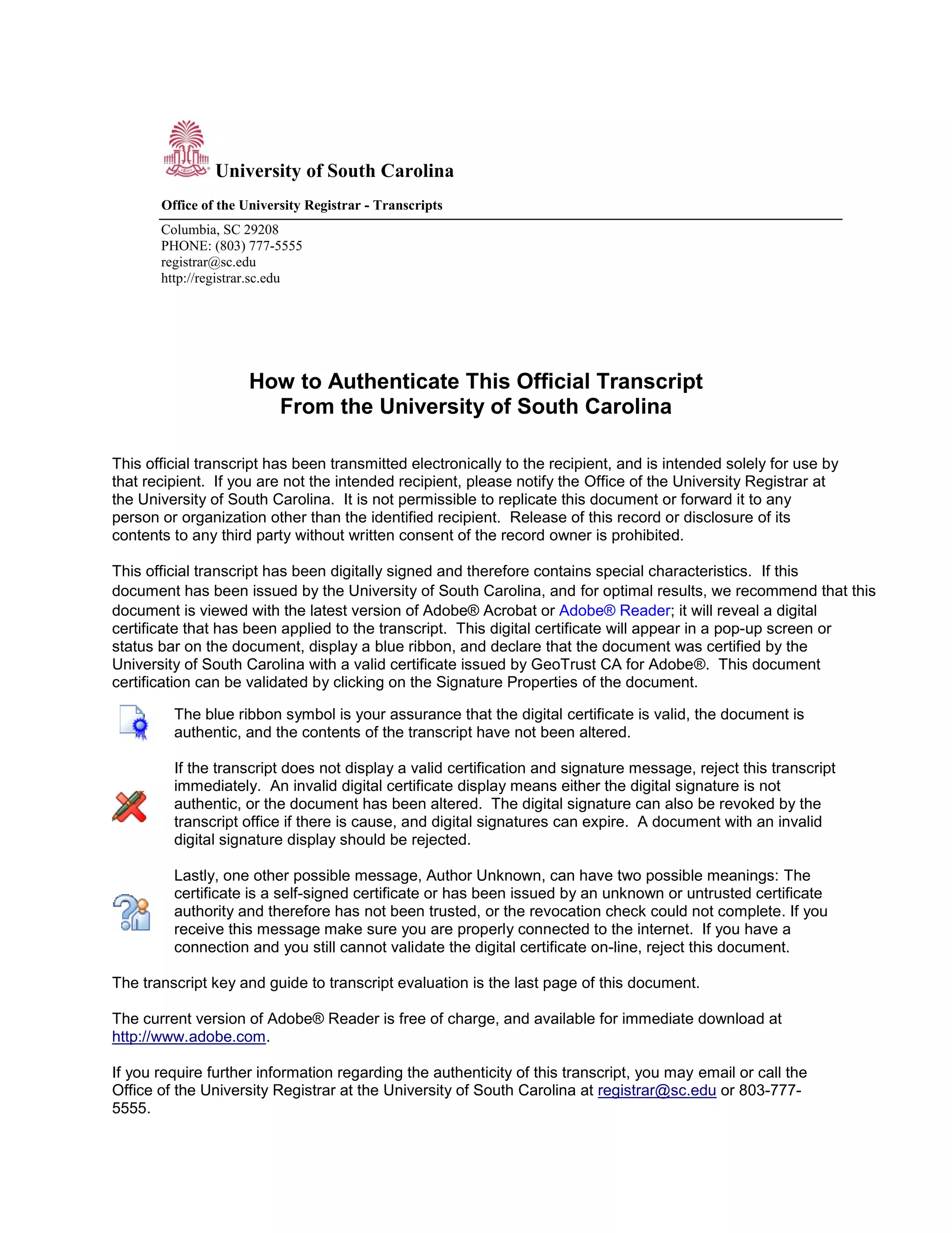 Benjamin Adams - USC Transcript | PDF